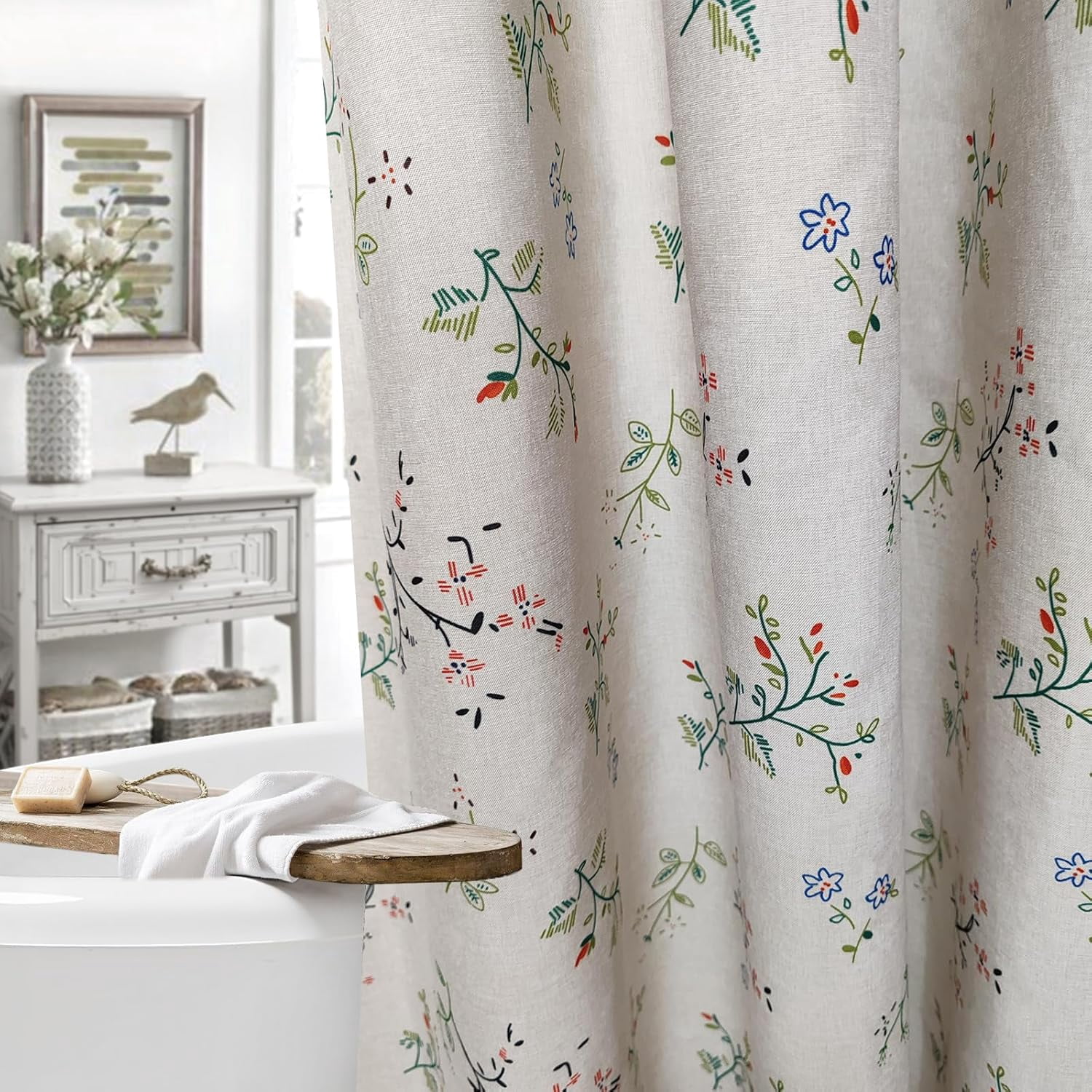 Botanical Vintage Floral Linen Shower Curtain,Cottage Core Bath ...