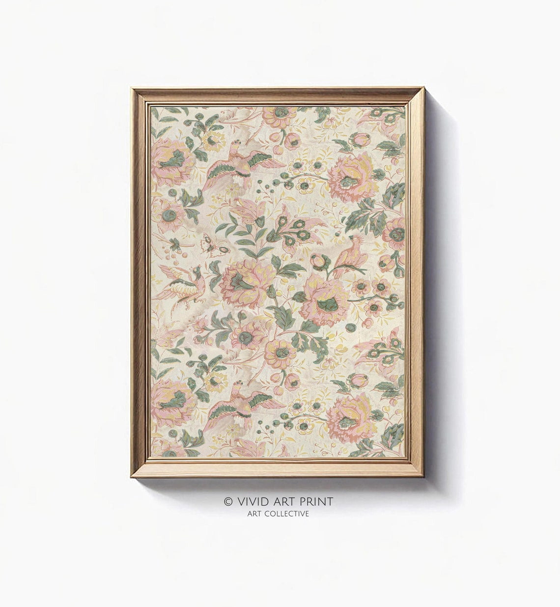 Botanical Vintage Pattern Art Roses And Birds Home Decor Vivid Art ...
