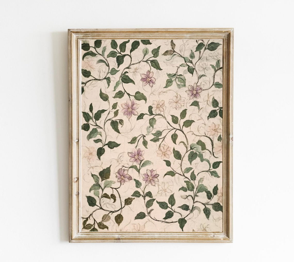 Botanical Vintage Pattern Vintage Tapestry Print Poster Minimal Decor ...
