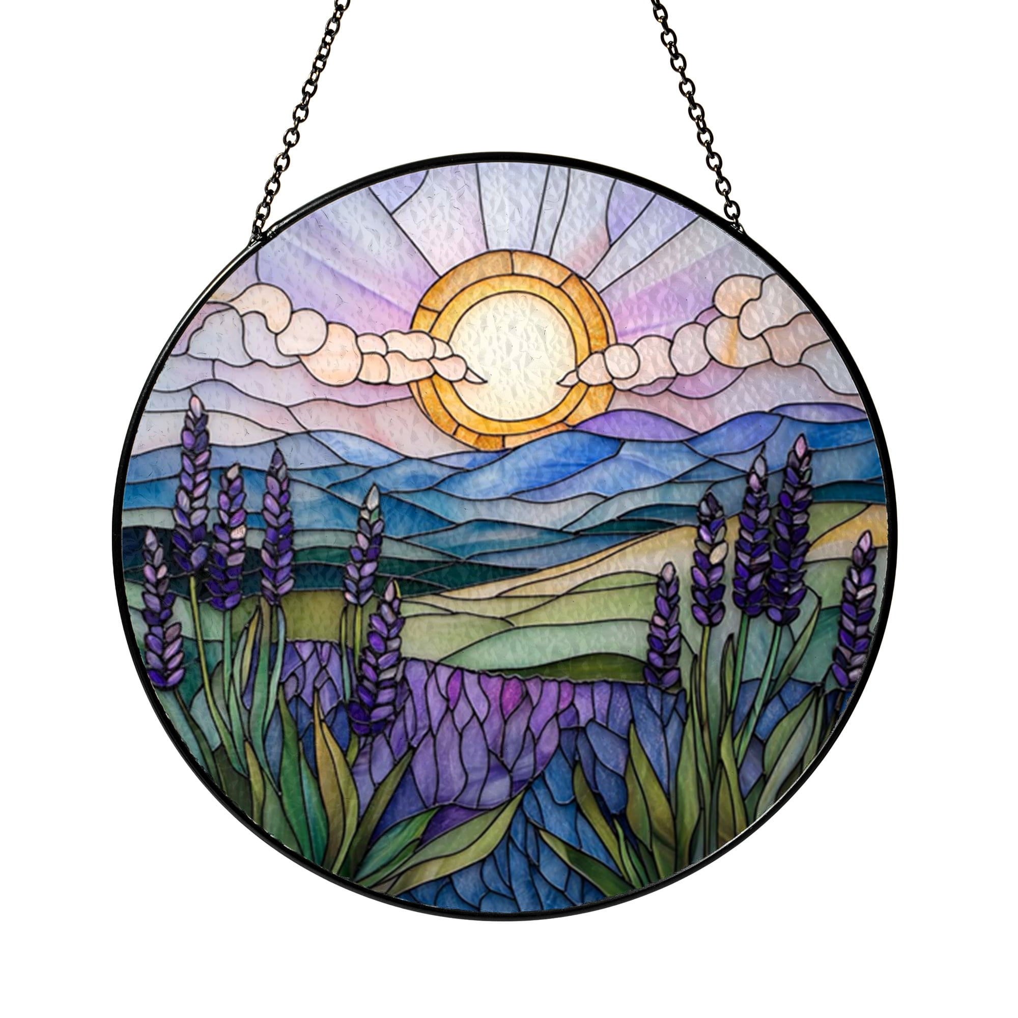 Botanical Violet Field Stained Glass Window Hanging – Sunset Decor ...