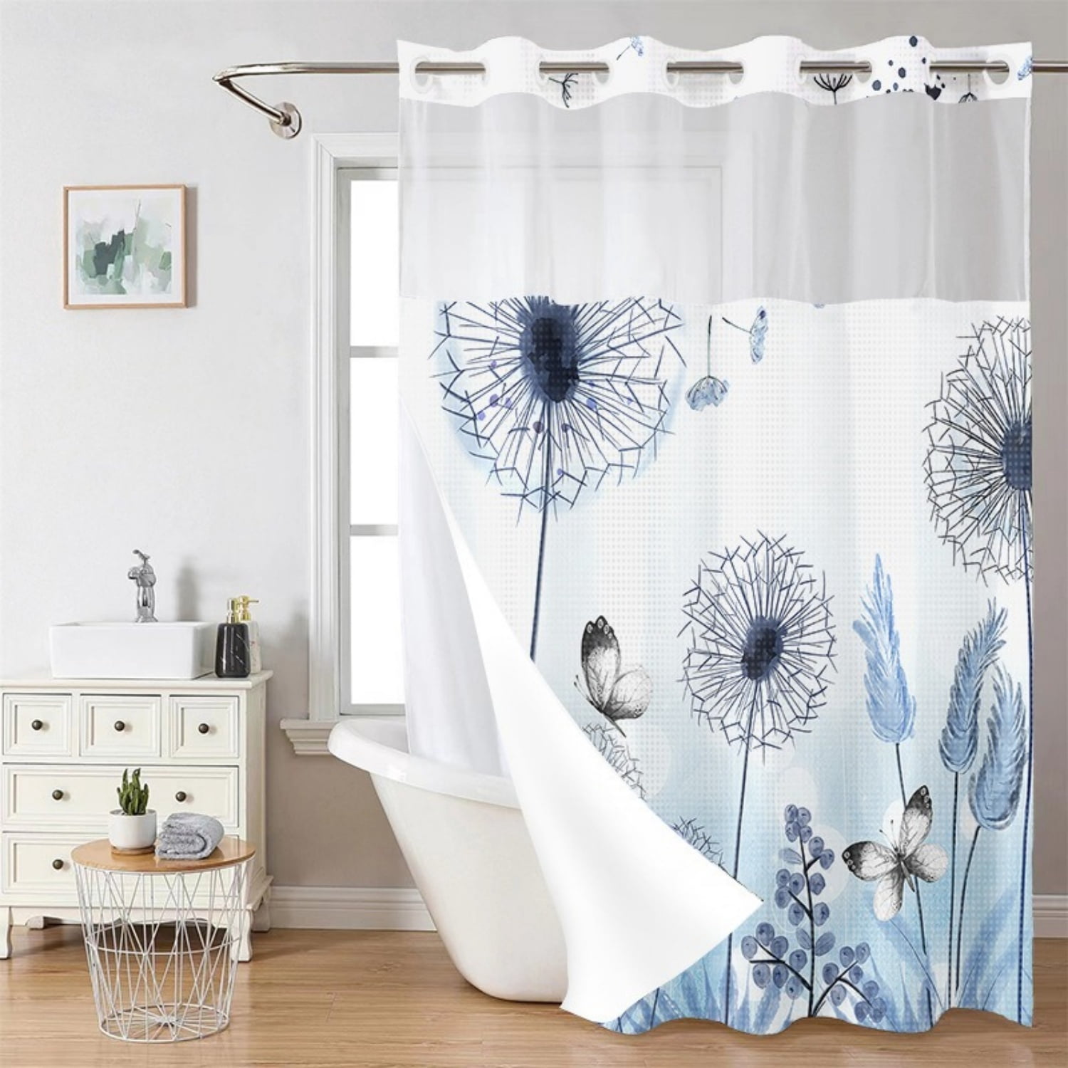 Botanical Waffle Weave Hookless Shower Curtain with Snap-in Liner ...