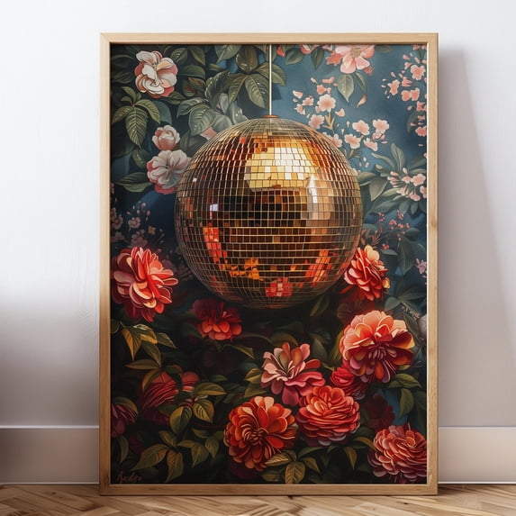 Botanical Wall Art Disco Ball Poster Vintage Print Disco Painting Retro ...