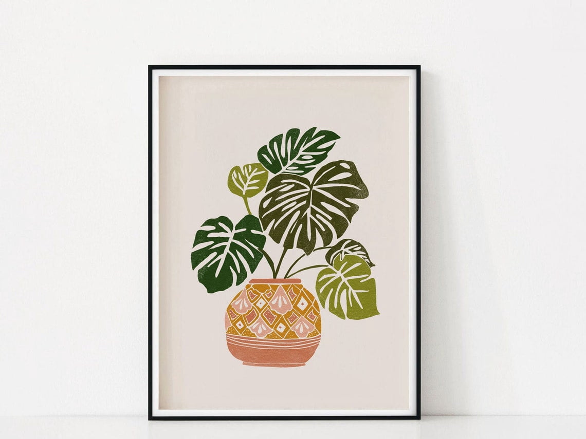 Botanical Wall Art Monstera Plant For Lover Boho House Dorm Decor ...