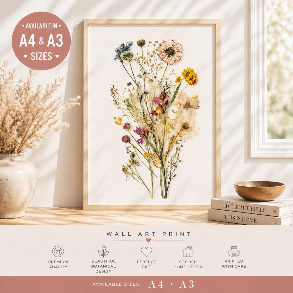 Botanical Wall Art Print, Neutral Floral Poster, Unframed Paper Poster ...