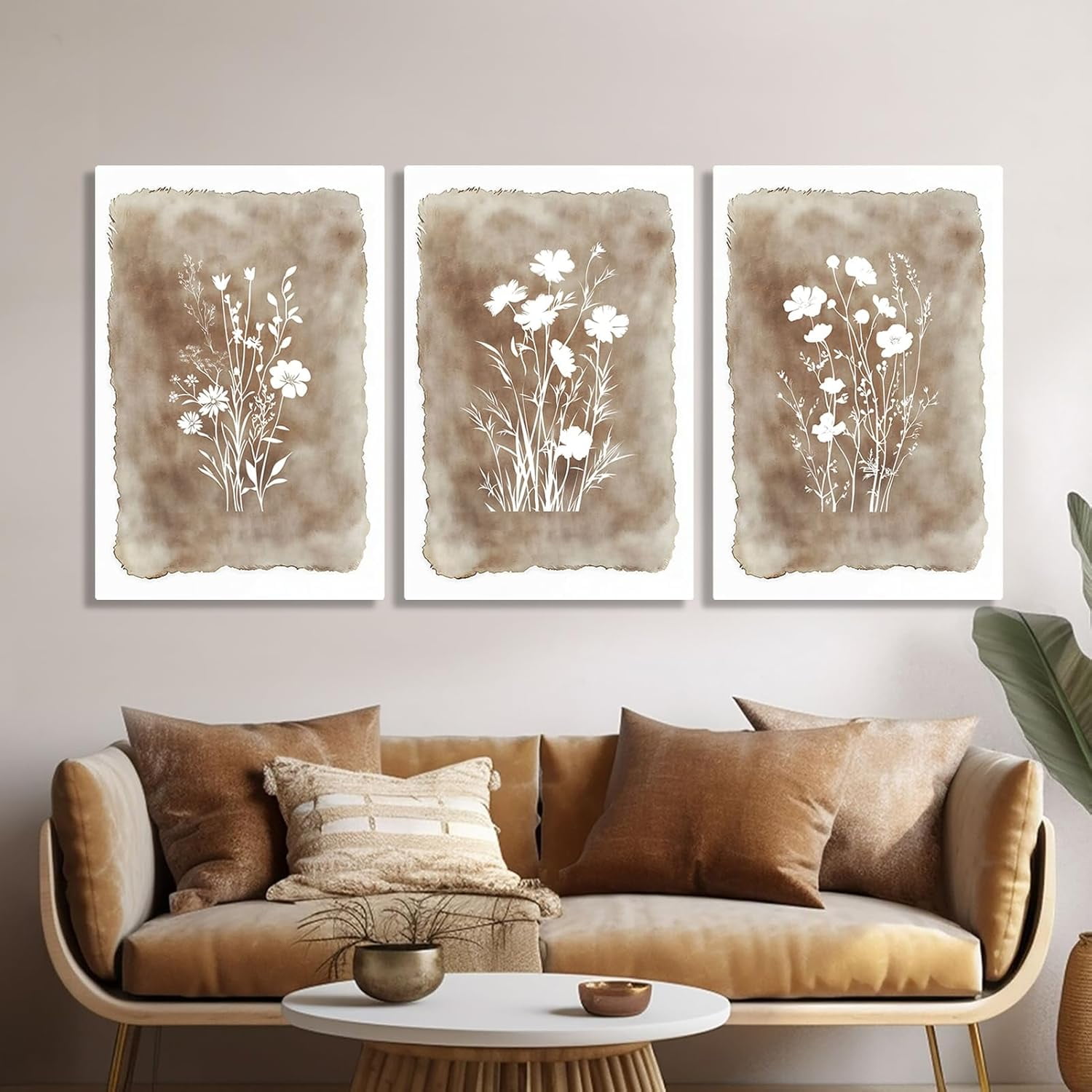 Botanical Wall Art Set of 3 – Rustic Wildflower Prints on Canvas ...