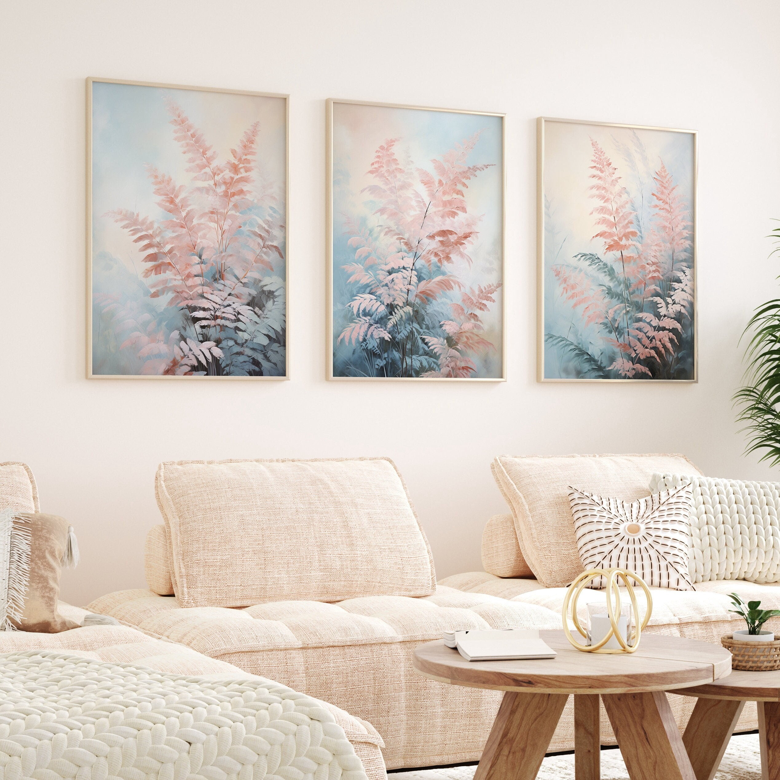 Botanical Wall Art Set Minimalist Pastel Oil Prints Retro Style Set 3 ...