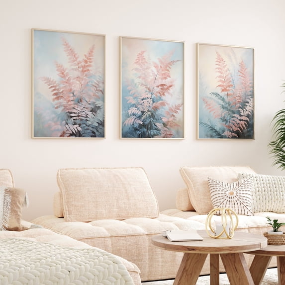 Botanical Wall Art Set Minimalist Pastel Oil Prints Retro Style Set 3 ...