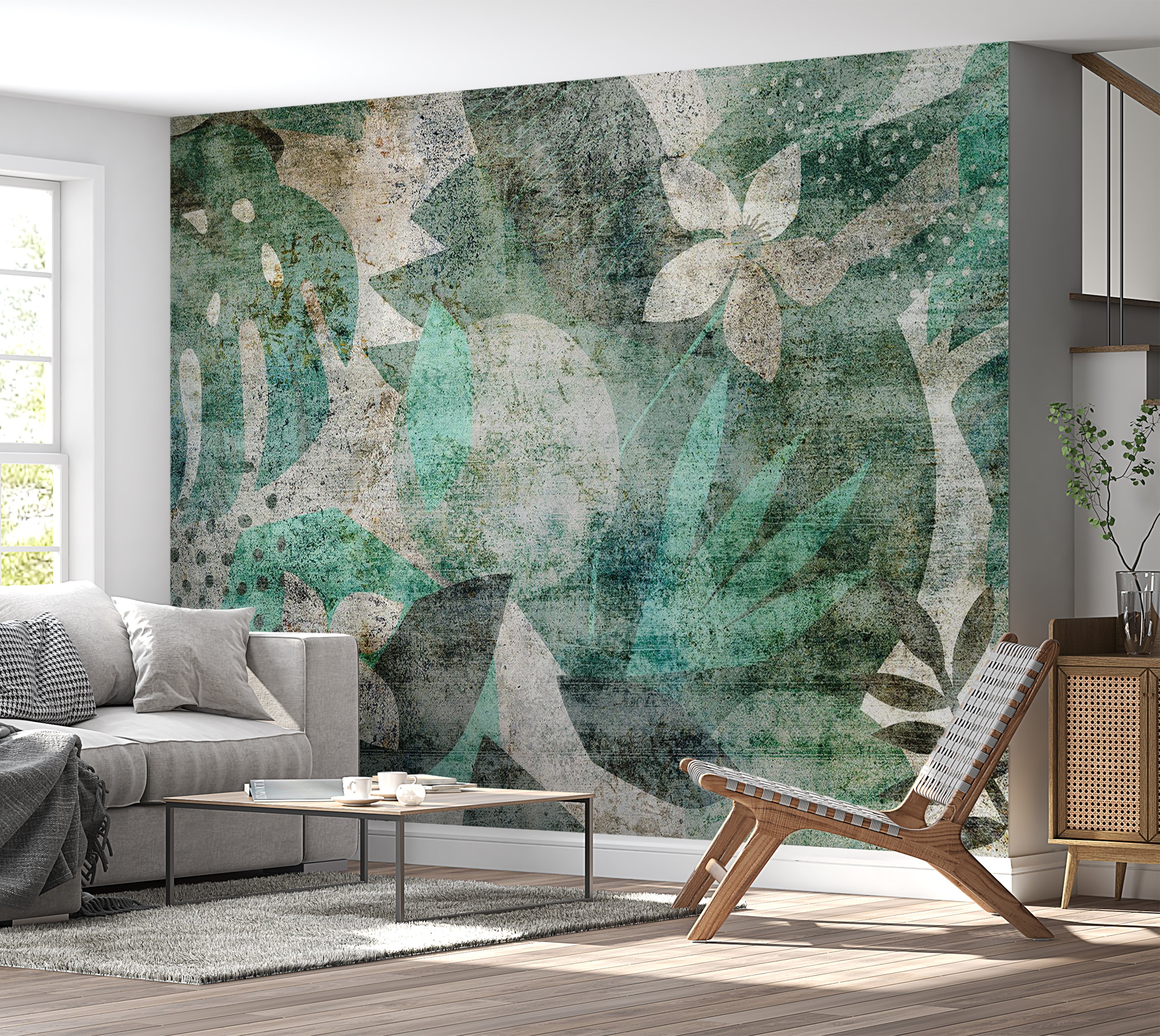 Botanical Wallpaper Wall Mural - Floristic Abstract Design - Walmart.com