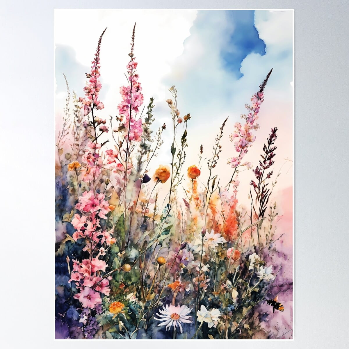 Botanical Watercolor Artwork Of A Vibrant Flower Field Poster Wall Art ...