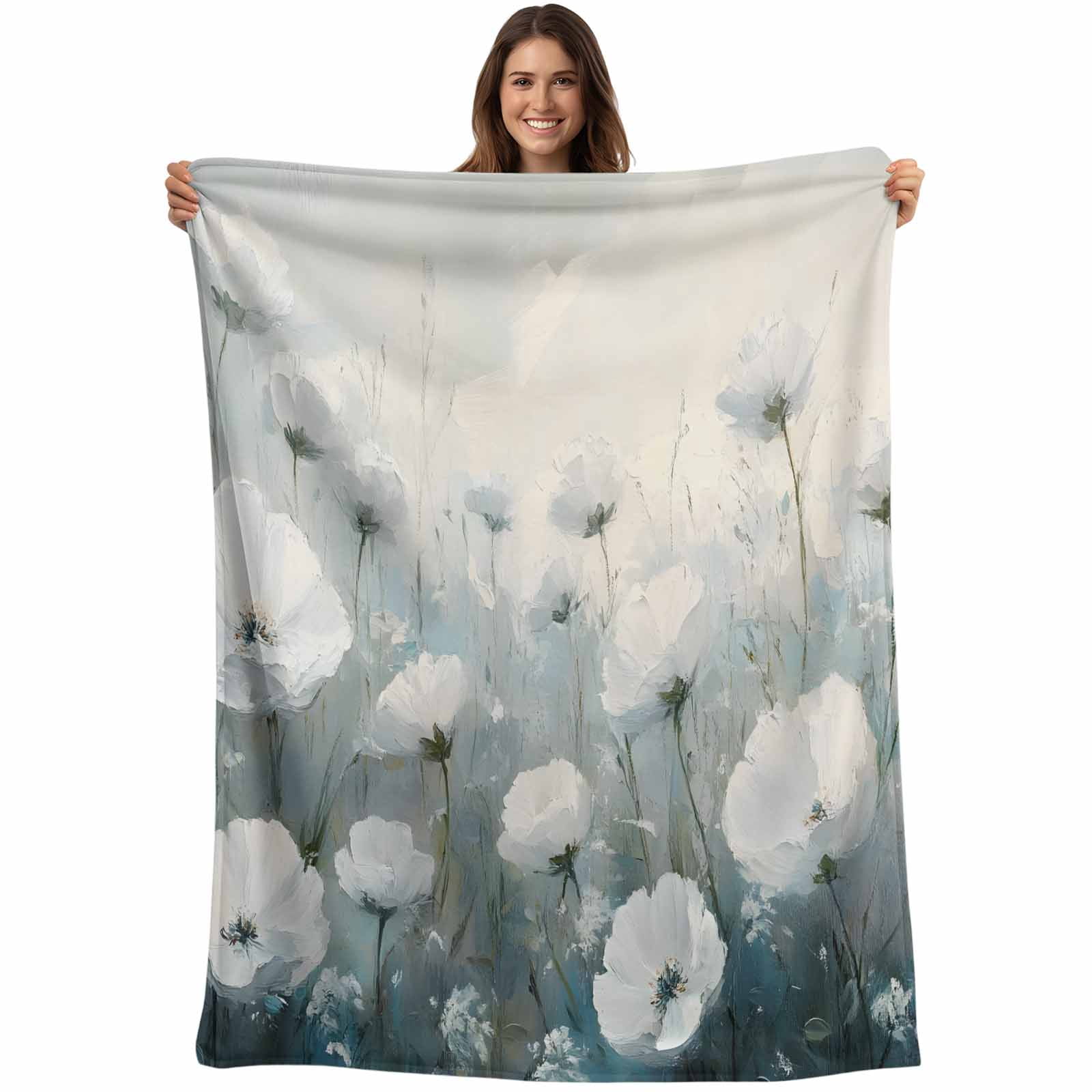Botanical White Floral Blanket Soft Cozy Warm Throw Blanket for Couch ...