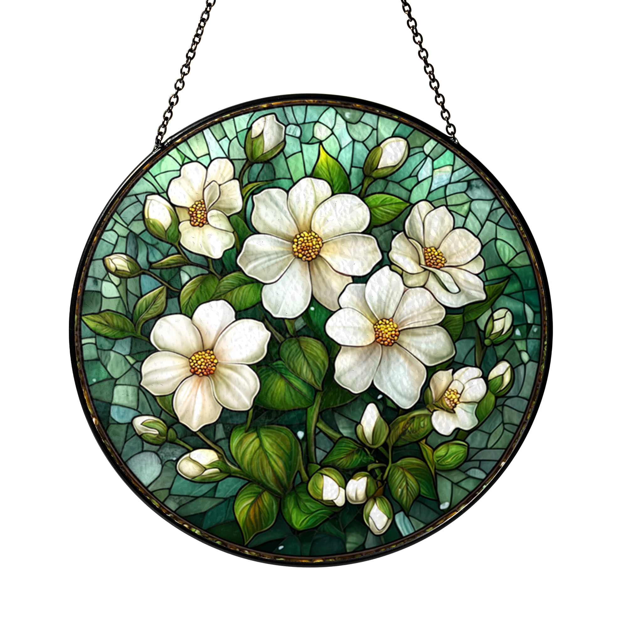 Botanical White Flower Decorative Window Hanging – Stained Glass Style ...