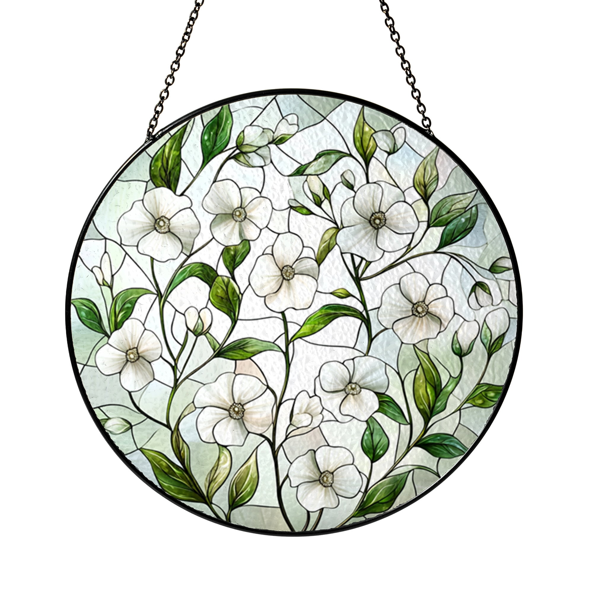 Botanical White Flower Stained Glass Style Window Suncatcher - Walmart.com