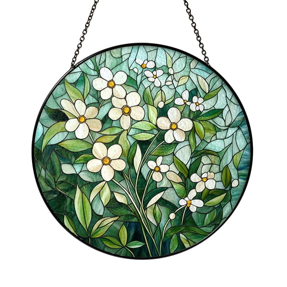 Botanical White Flower Stained Glass Window Suncatcher - Walmart.com