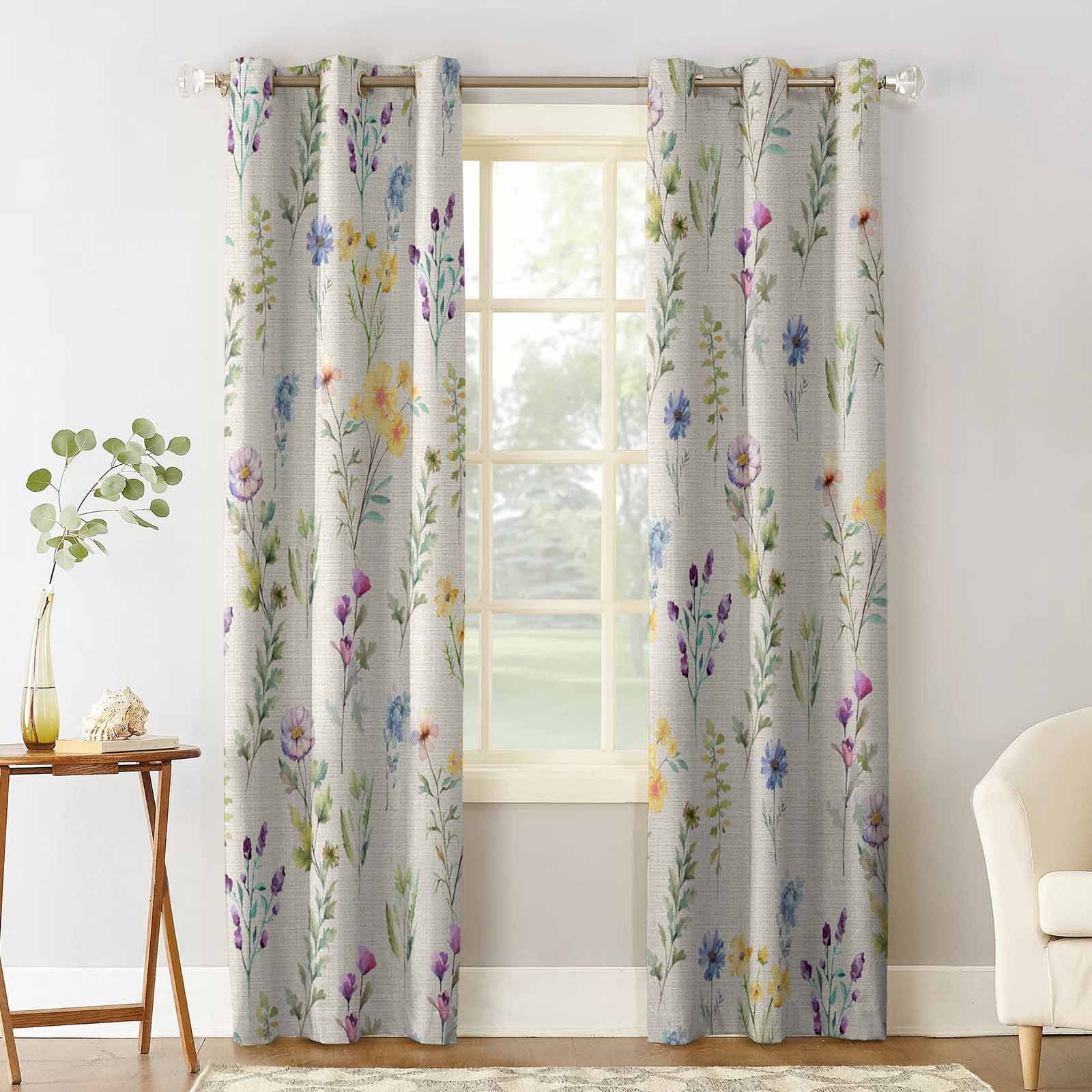 Botanical Wildflower Blackout Curtains 84 Inches Length, Rustic ...