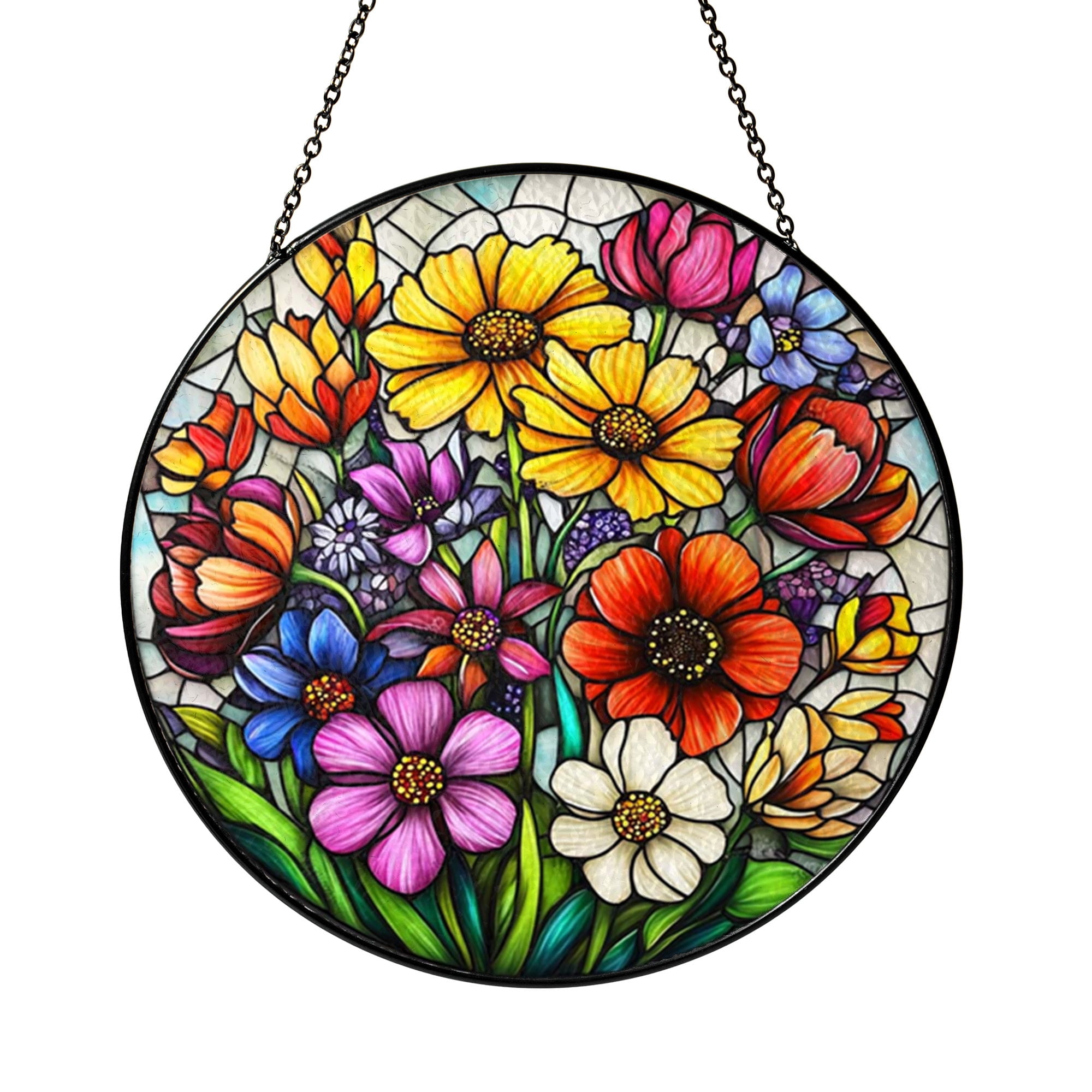Botanical Wildflower Glass Suncatcher Colorful Floral Window Art Nature ...
