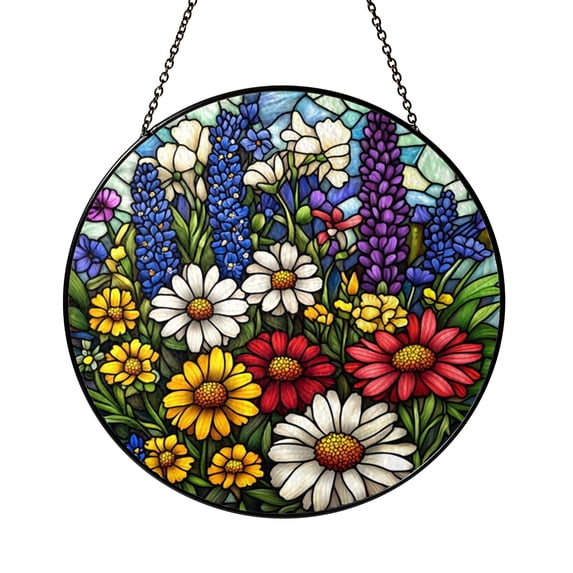 Botanical Wildflower Glass Window Decor, Floral Suncatcher Hanging Art ...