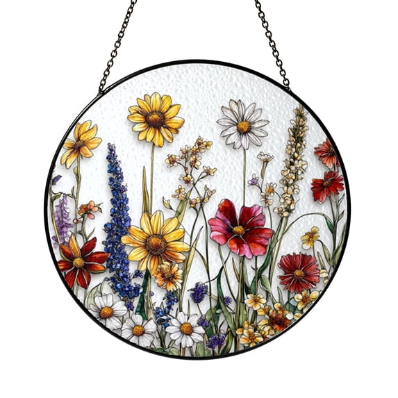 Botanical Wildflower Window Ornament, Decorative Faux Stained Glass ...