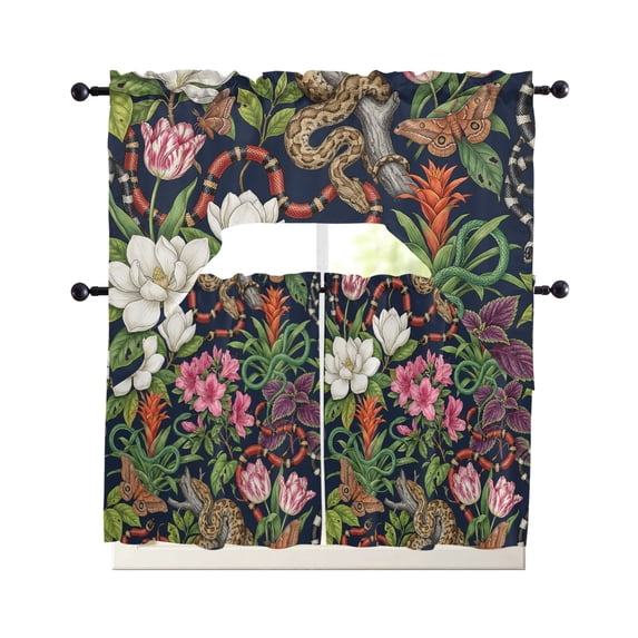 Botanical Wildflowers Kitchen Curtains Set for Windows 3 Piece Cafe ...