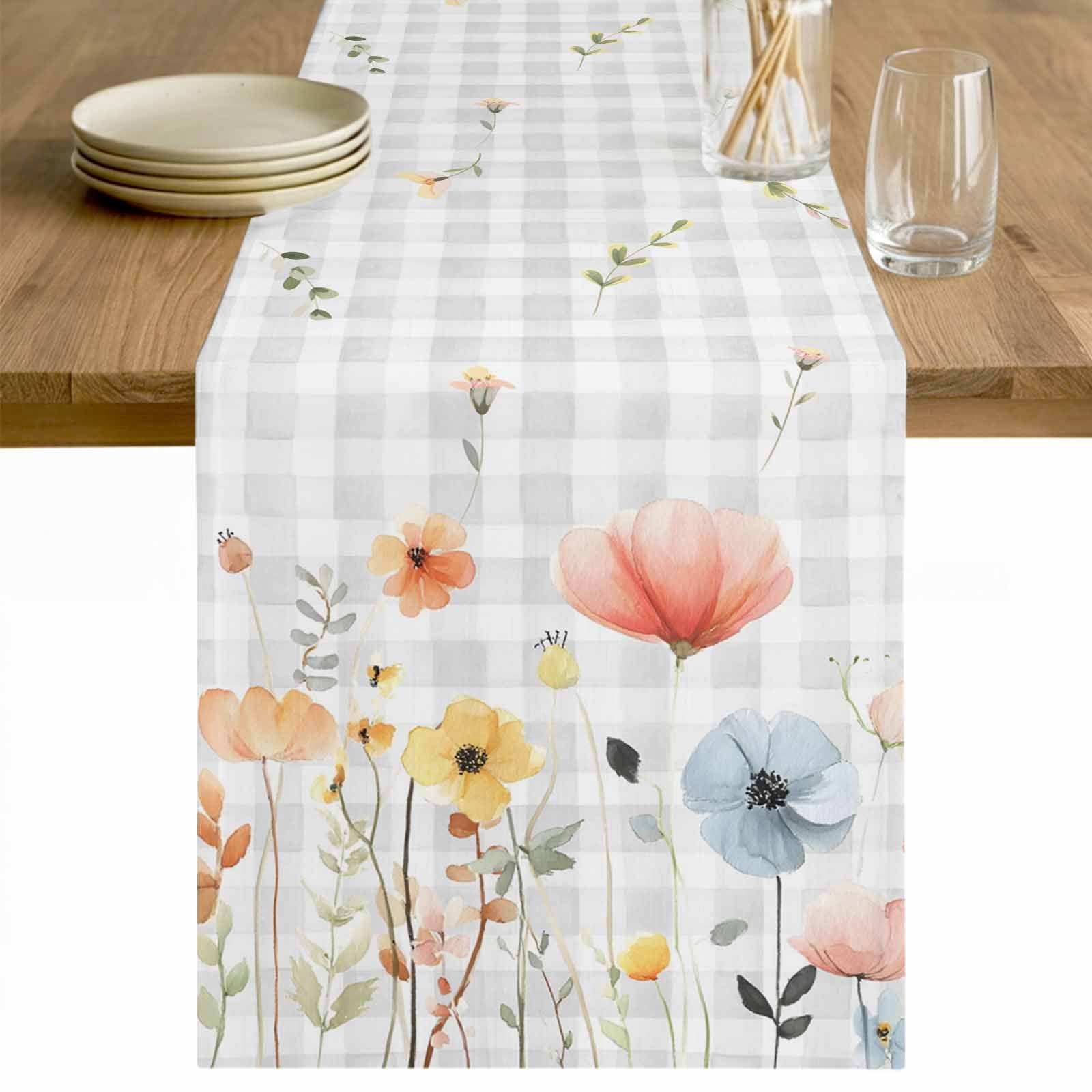 Botanical Wildflowers Table Runner - 60 Inch Long Spring Farmhouse ...