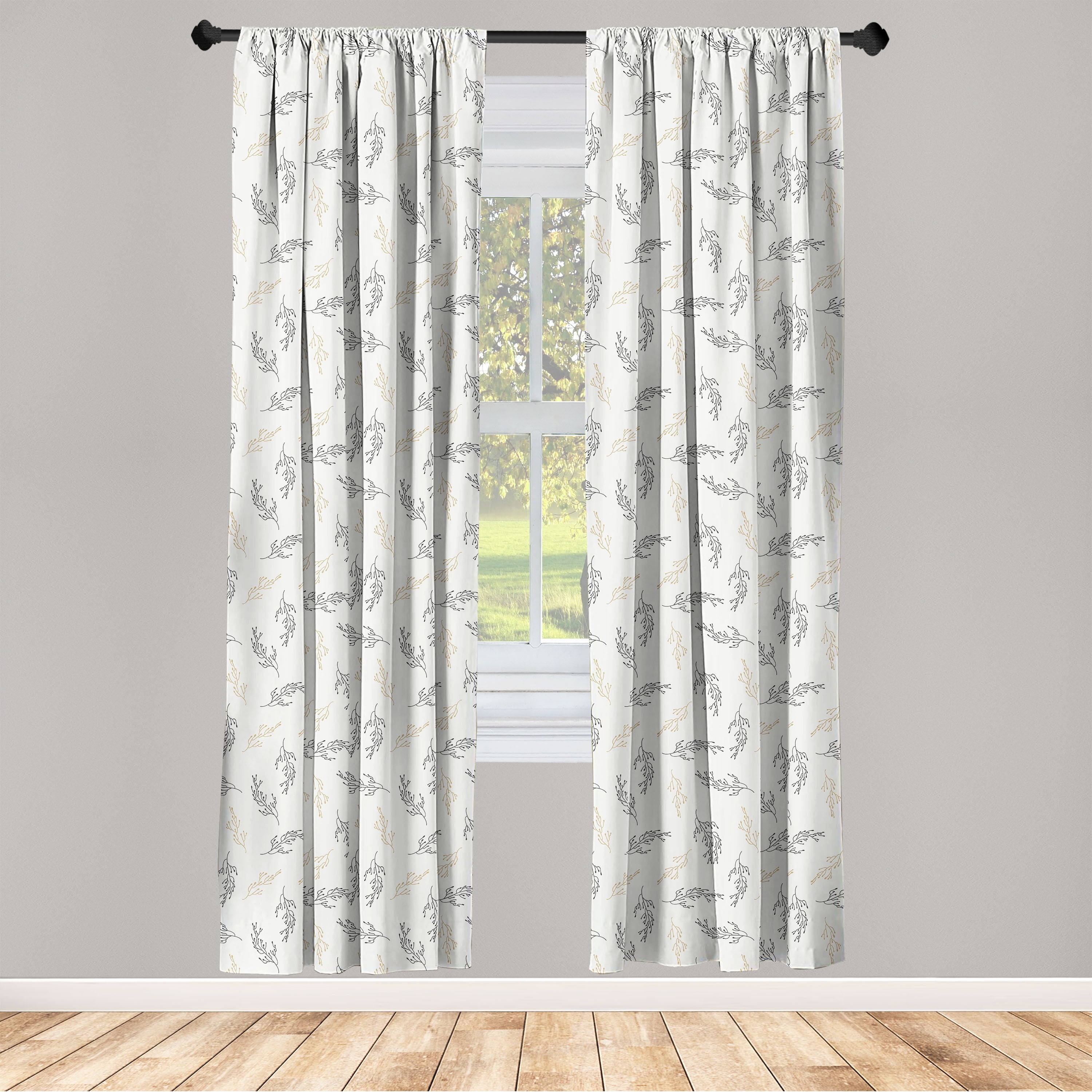 Botanical Window Curtains, Minimal Woods Foliage Branches with Plain ...