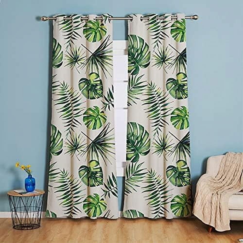 Botanical Window Curtains Panel Blackout Room Darkening Banana Leaf ...