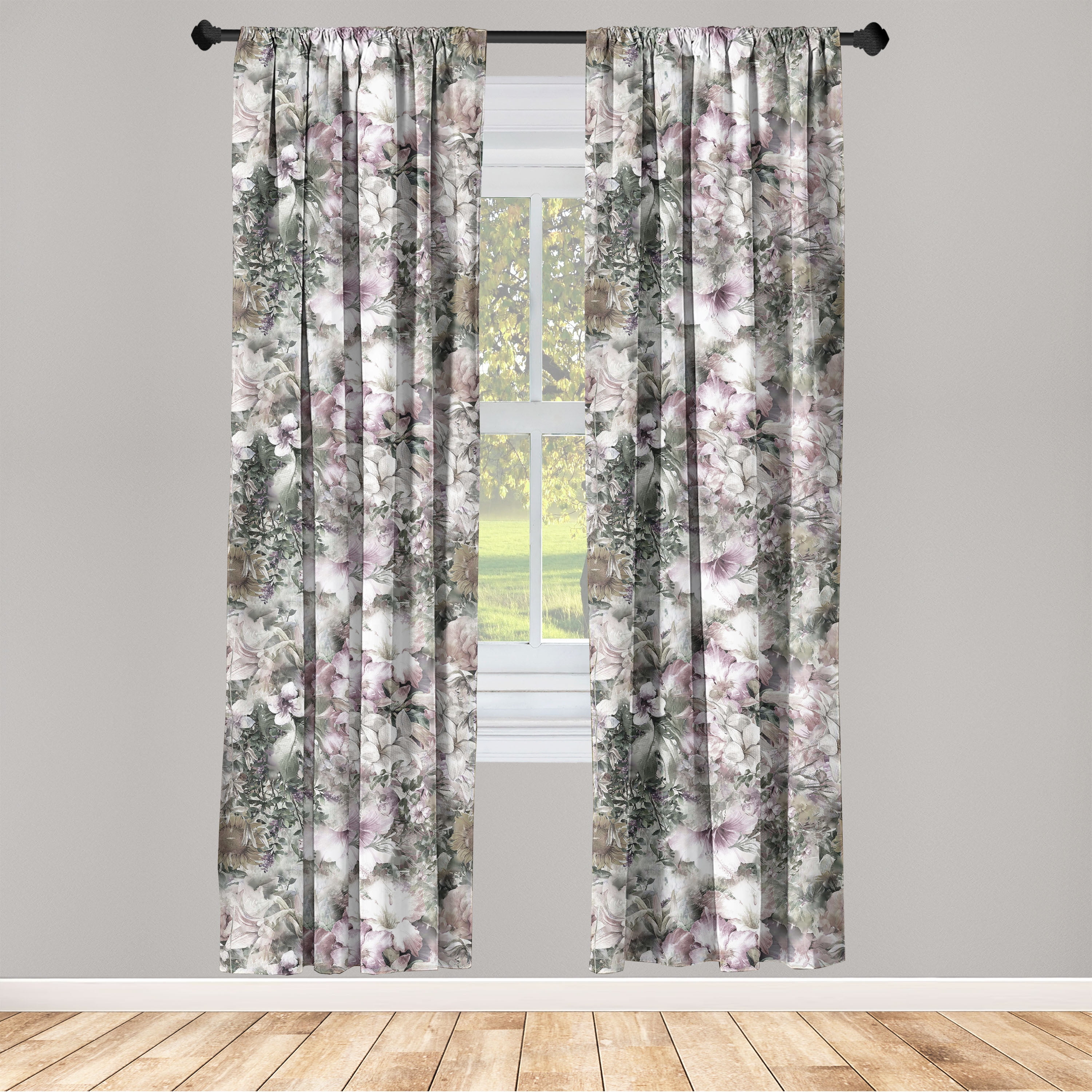 Botanical Window Curtains, Pastel Colors Nature Design Exotic Flowers ...