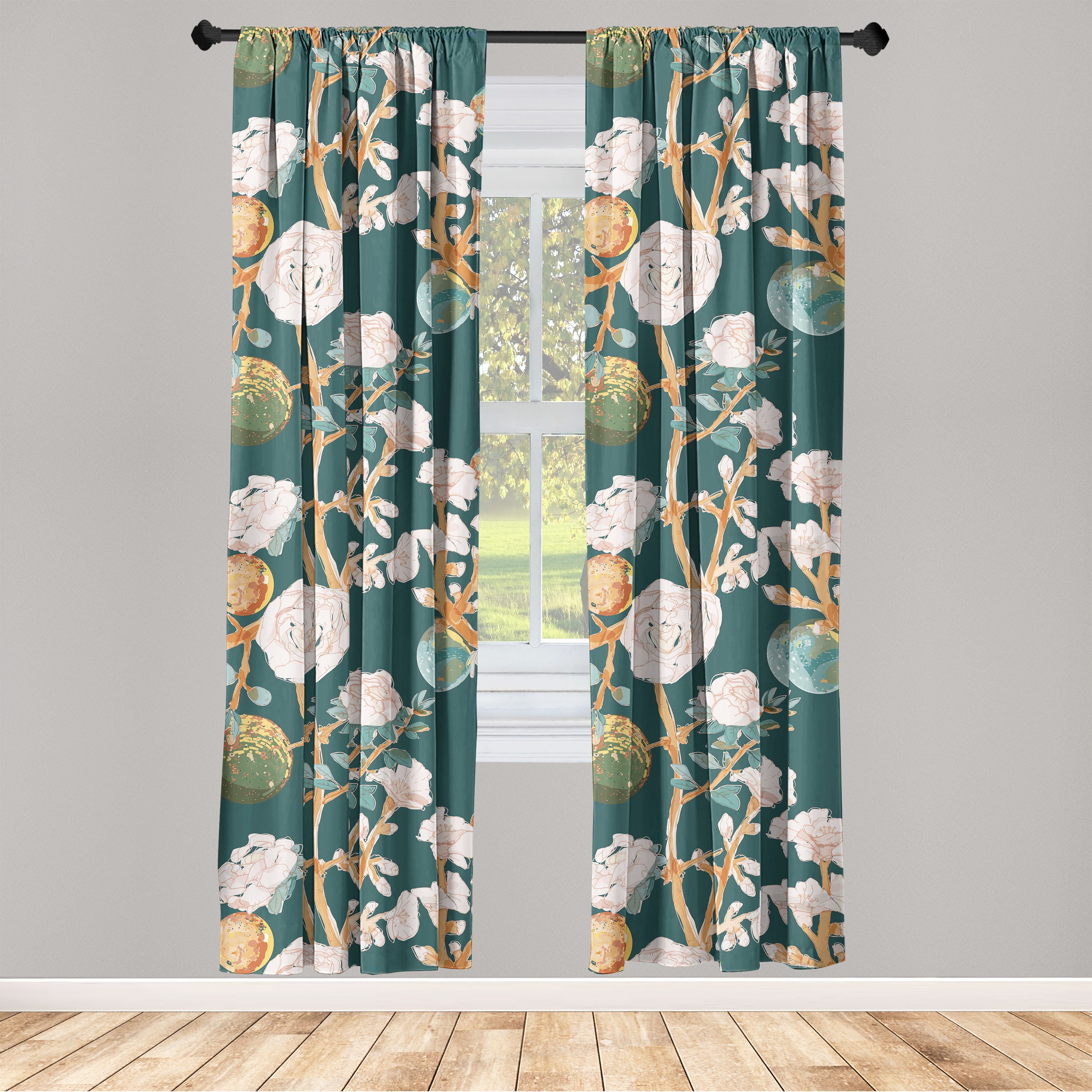Botanical Window Curtains, Space Inspired Garden Print of Floral ...