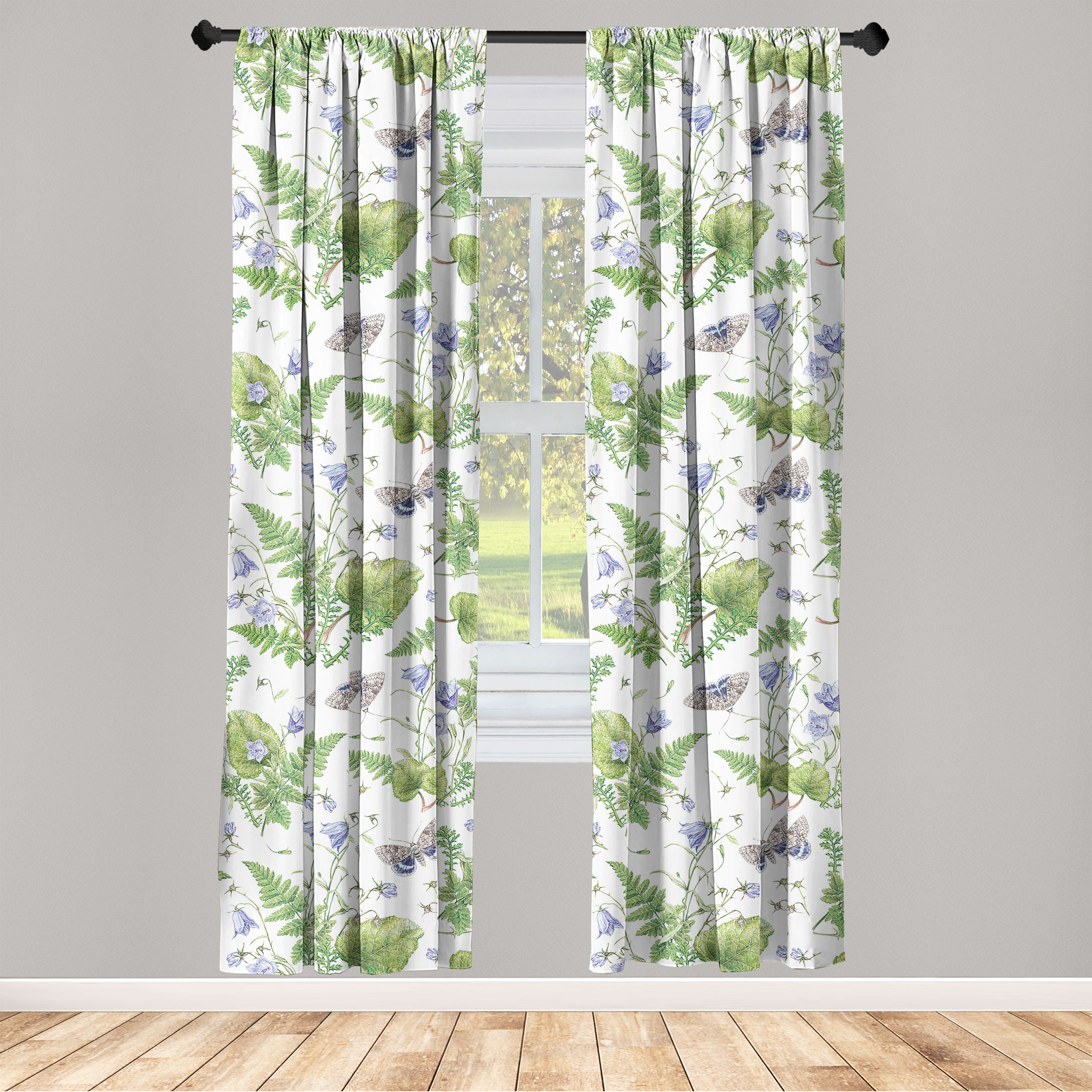 Botanical Window Curtains, Watercolor Forest Pattern of Leaves ...