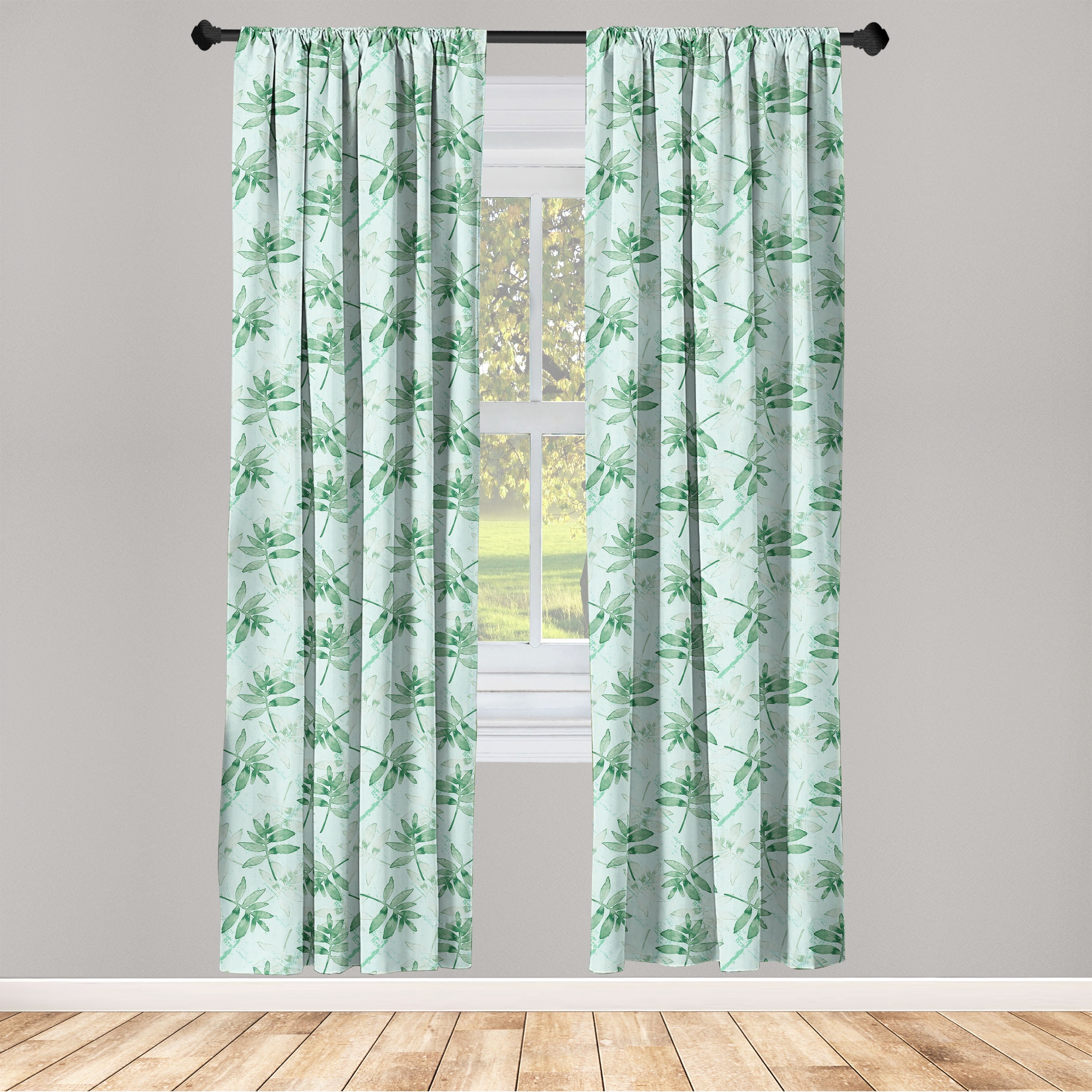 Botanical Window Curtains, Watercolor Garden of Leaves and Branches ...