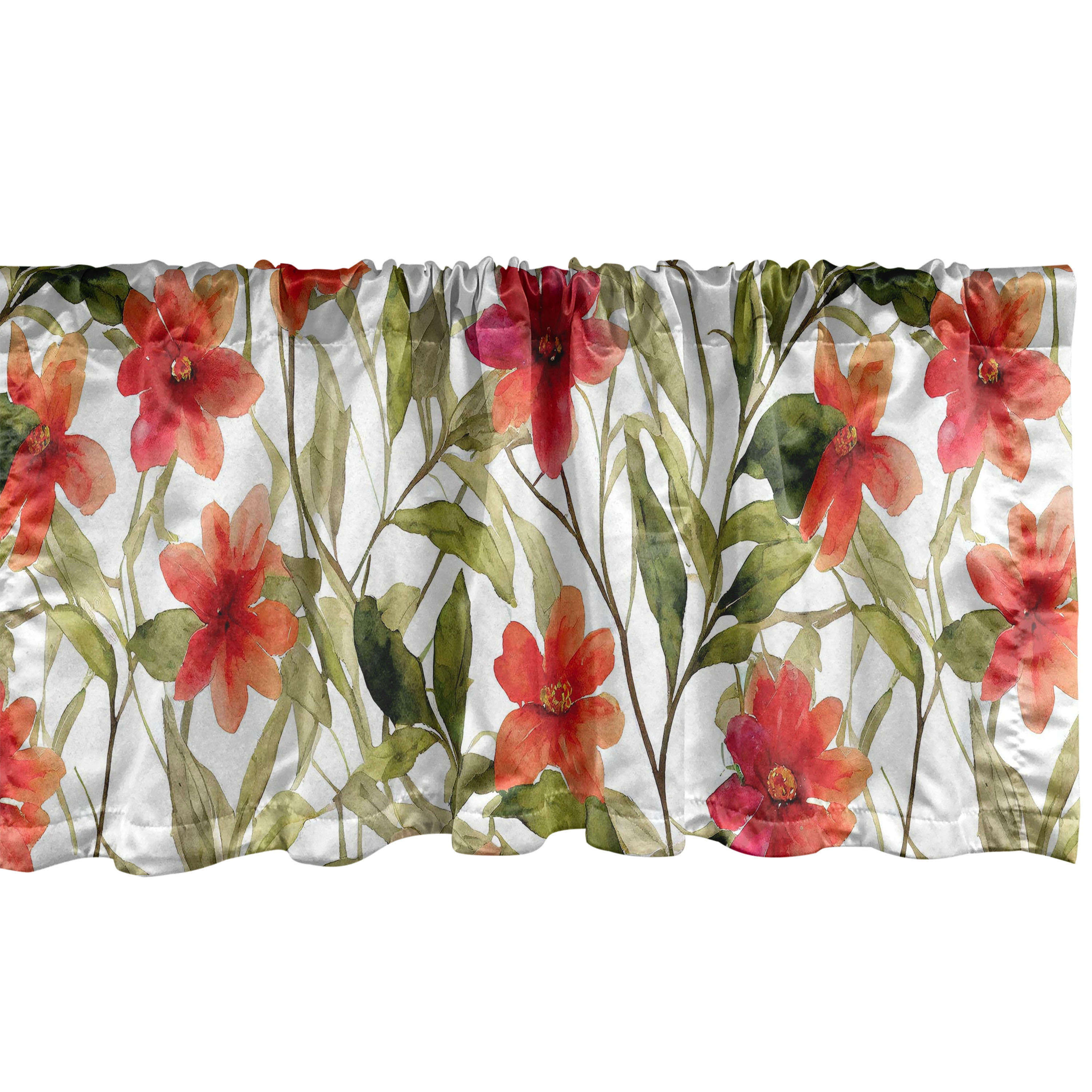 Botanical Window Valance, Nature Art Style Painting Look Flowers and ...