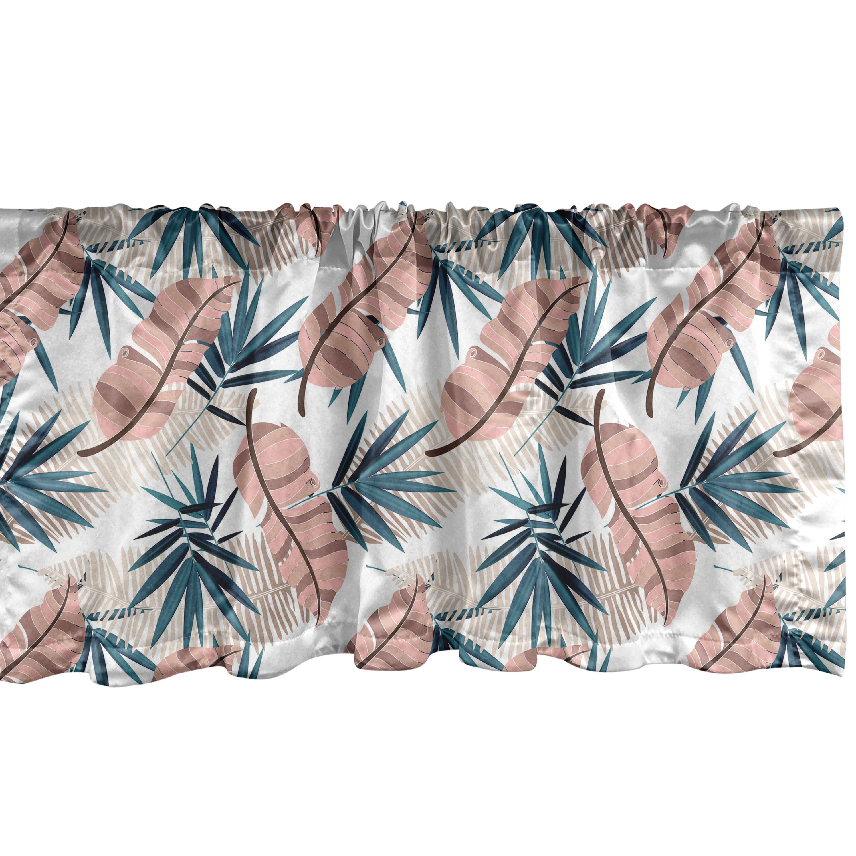 Botanical Window Valance, Nature Theme Digital Illustrated Exotic Leaf ...