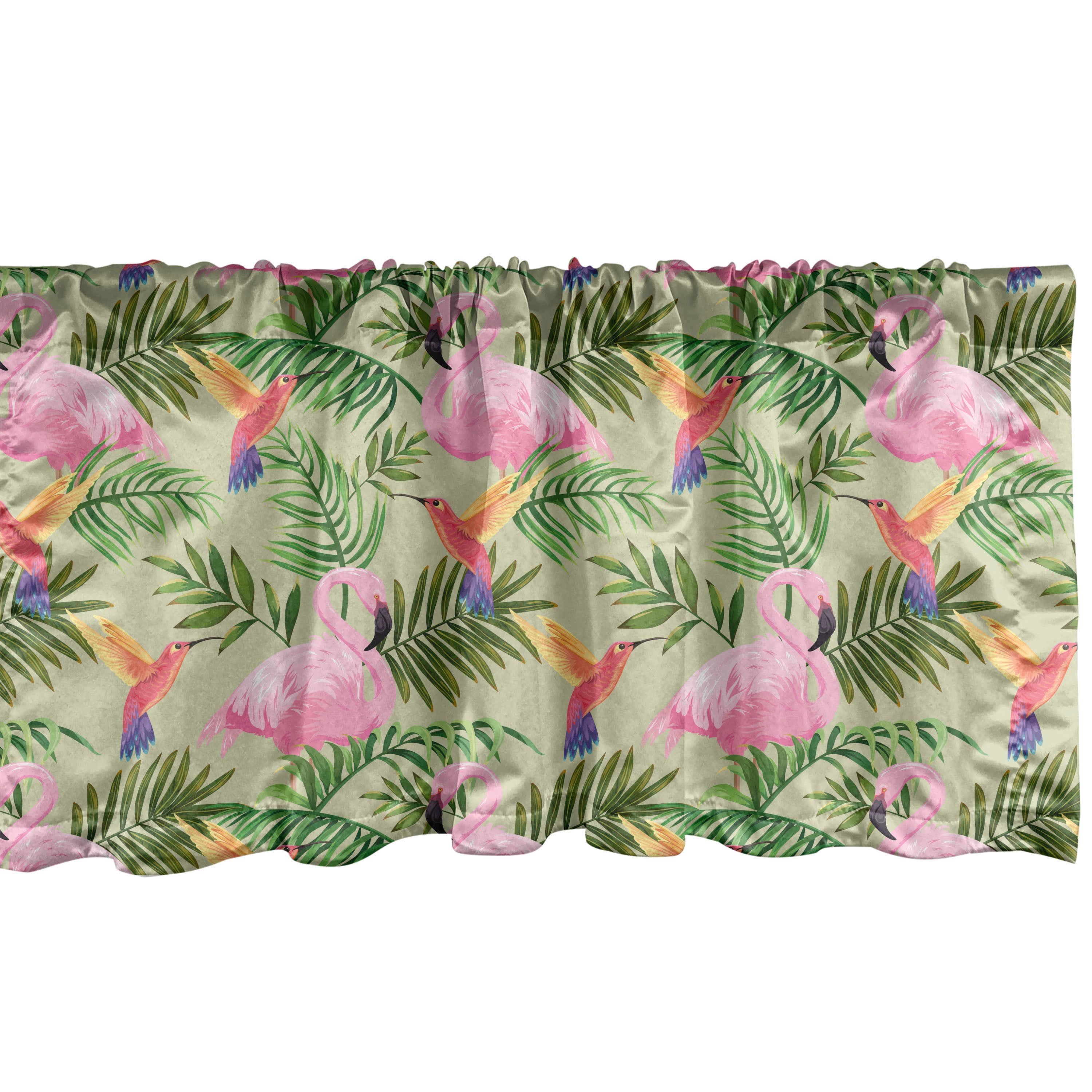 Botanical Window Valance Pack of 2, Hummingbird Pink Flamingo Palm Tree ...