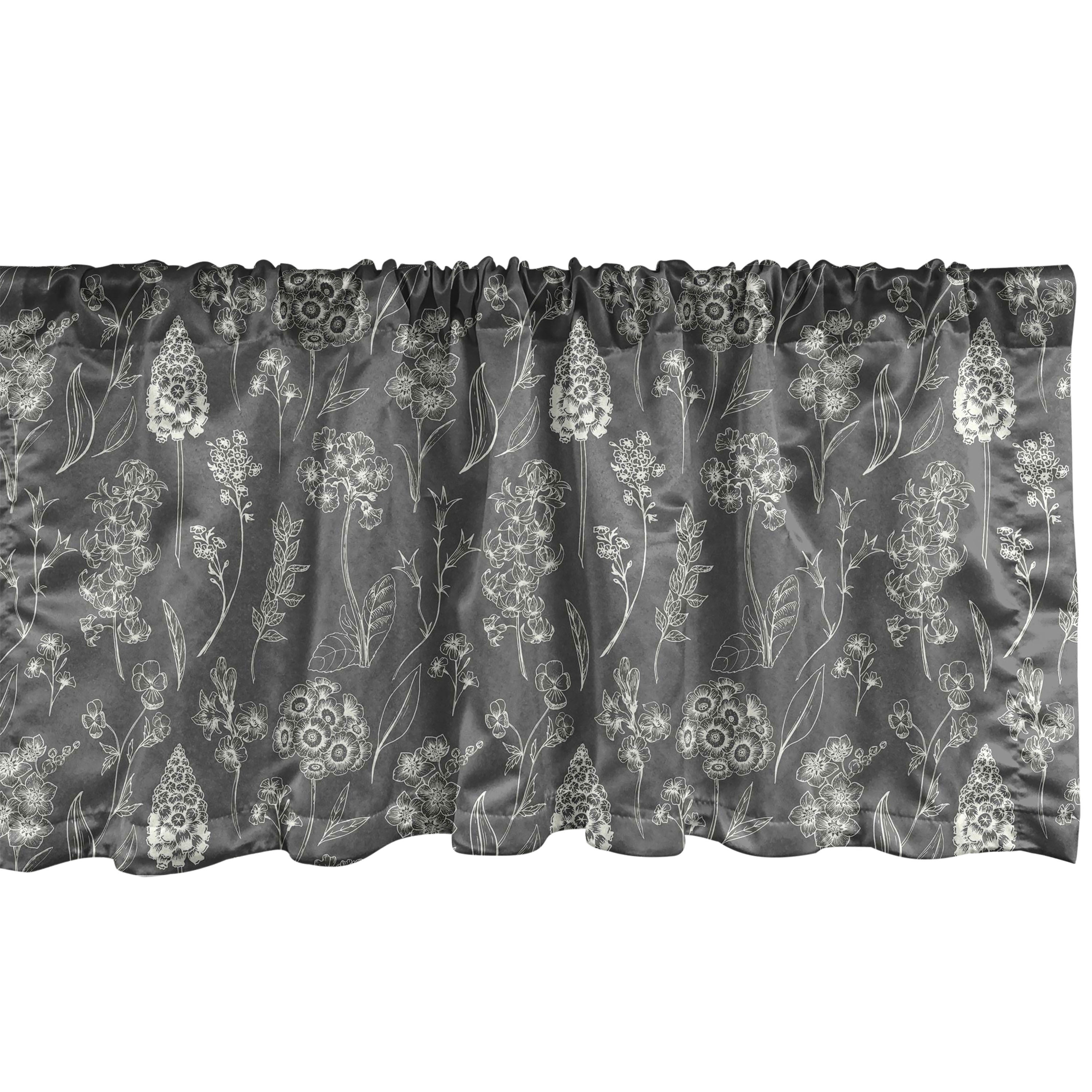 Botanical Window Valance, Retro Style Outline Branches and Flowers of ...