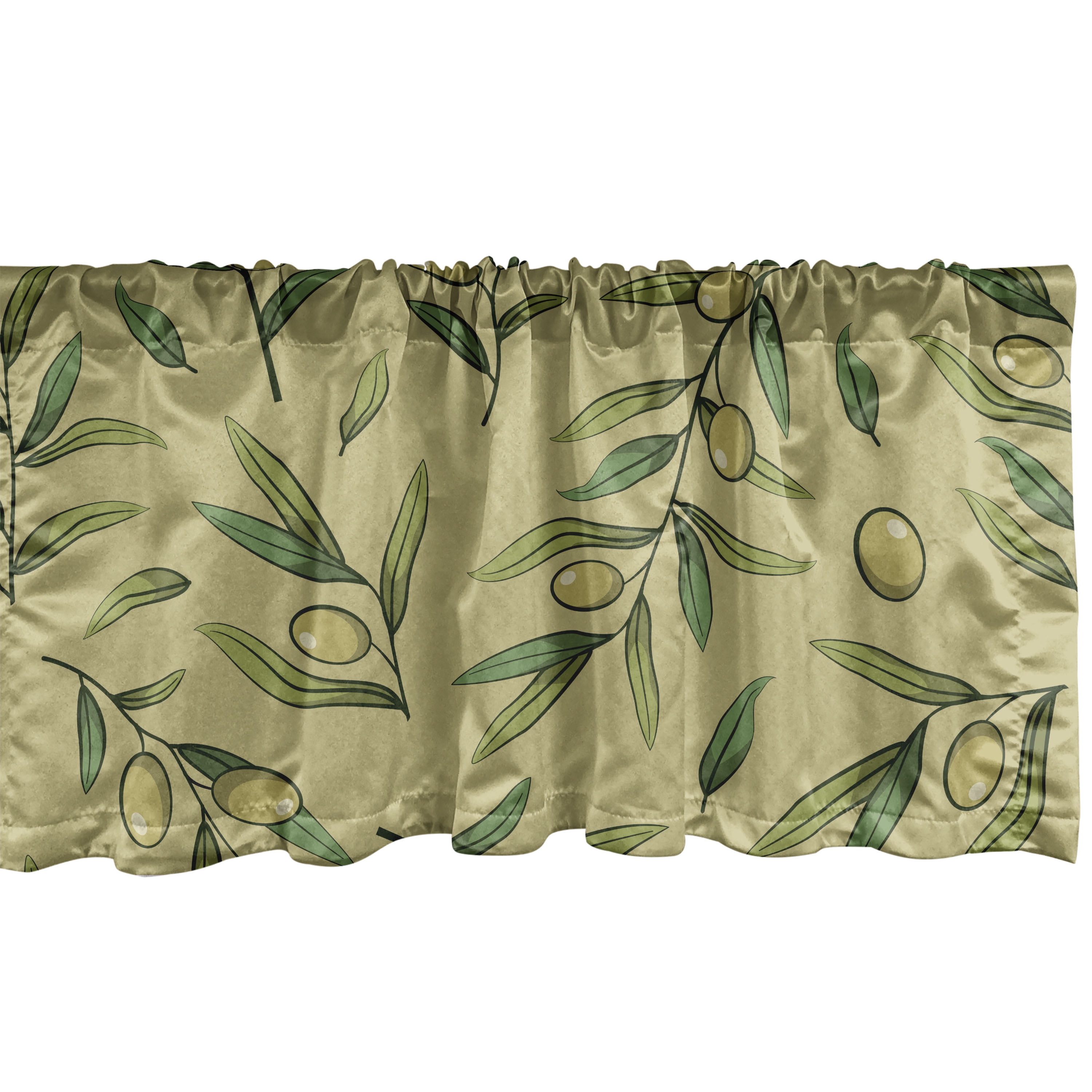 Botanical Window Valance, Summer Vibes Olive With Leaves Pattern on ...