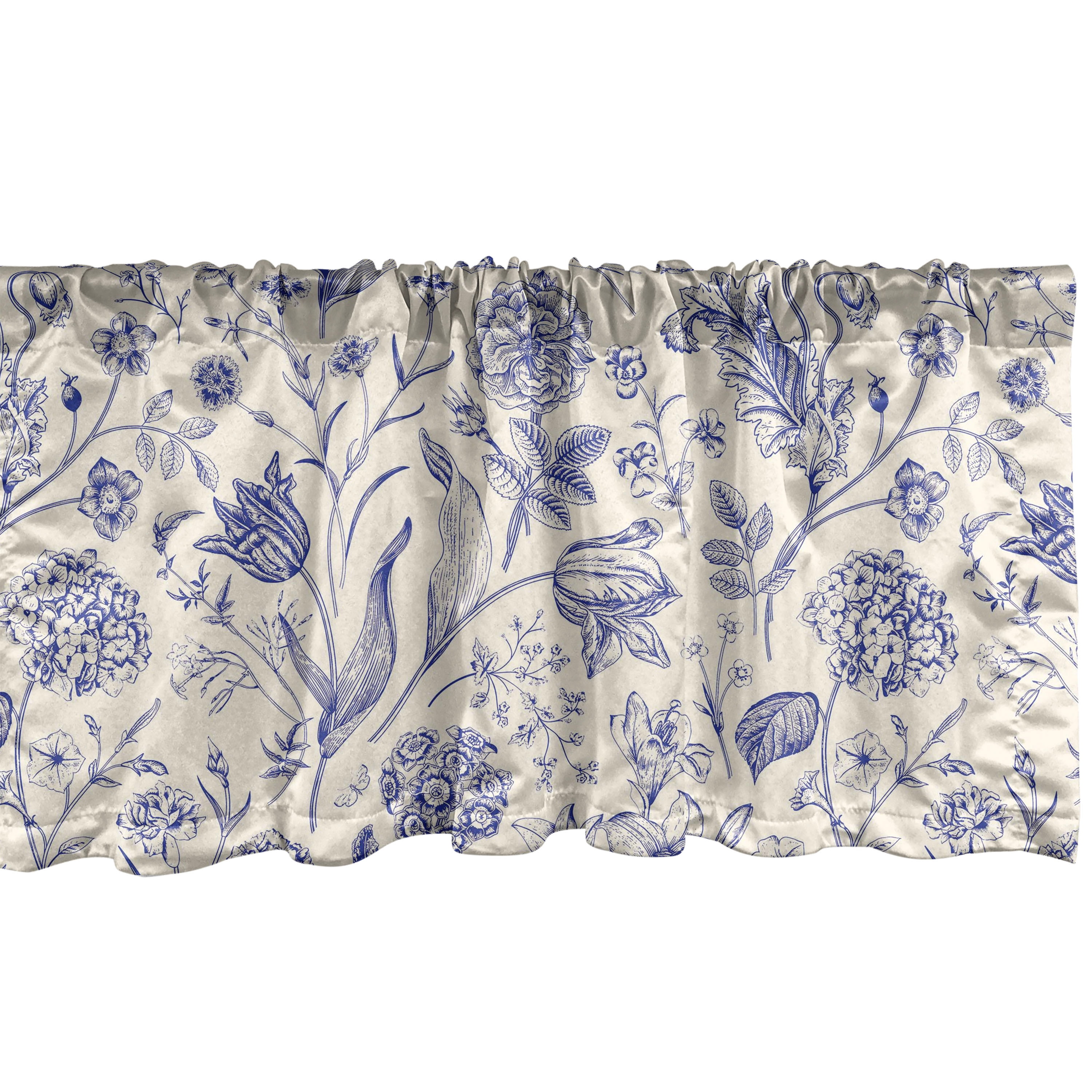 Botanical Window Valance, Vintage Design Pattern of Leaves Flowers and ...
