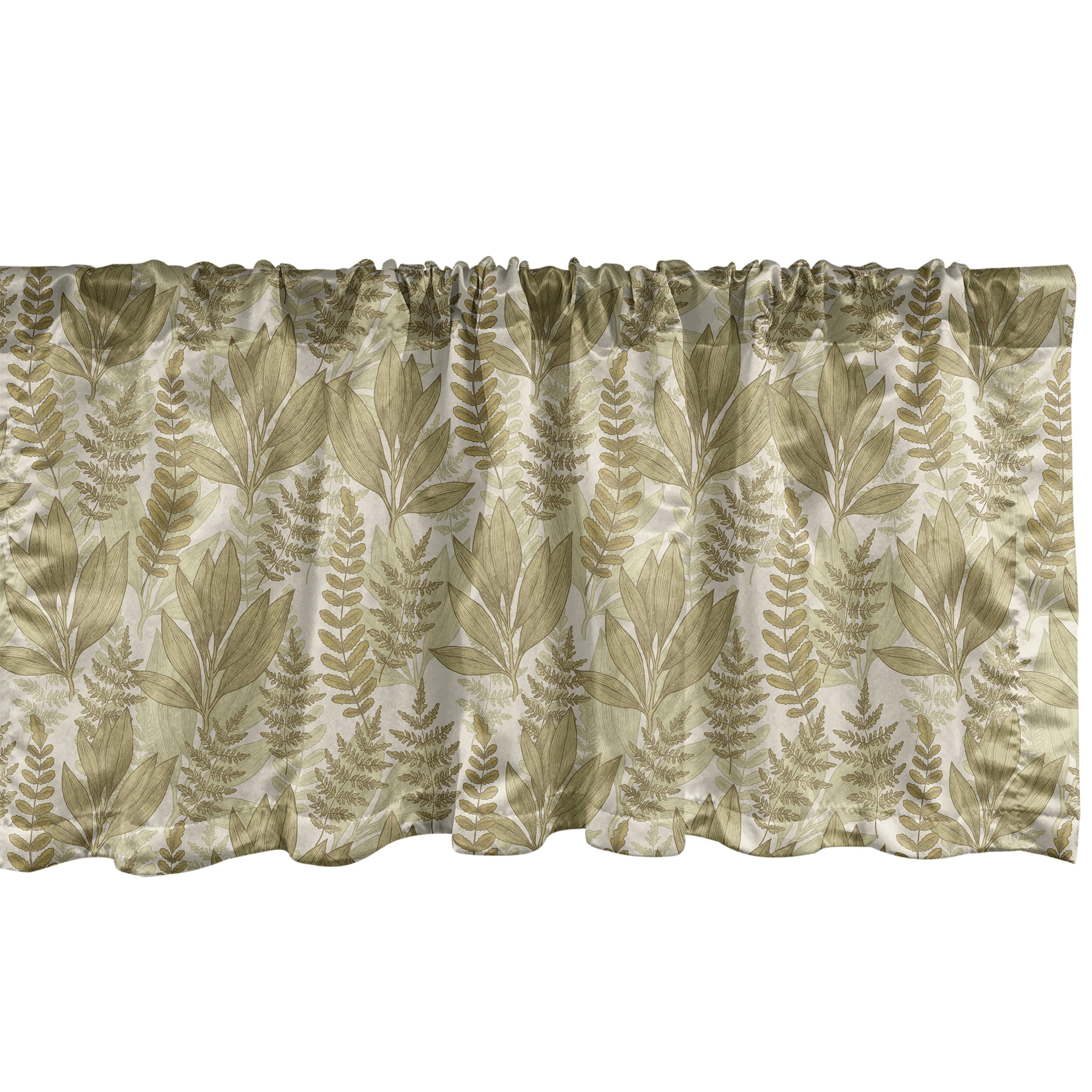 Botanical Window Valance, Wild Jungle Sketch Artwork of Leaves Pattern ...