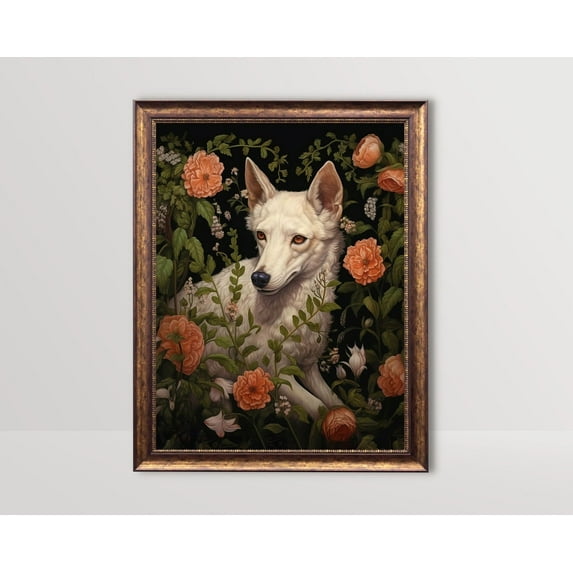 Botanical Wolf, Dark Floral Gothic Cottagecore Art, Moody, Goth Wall ...