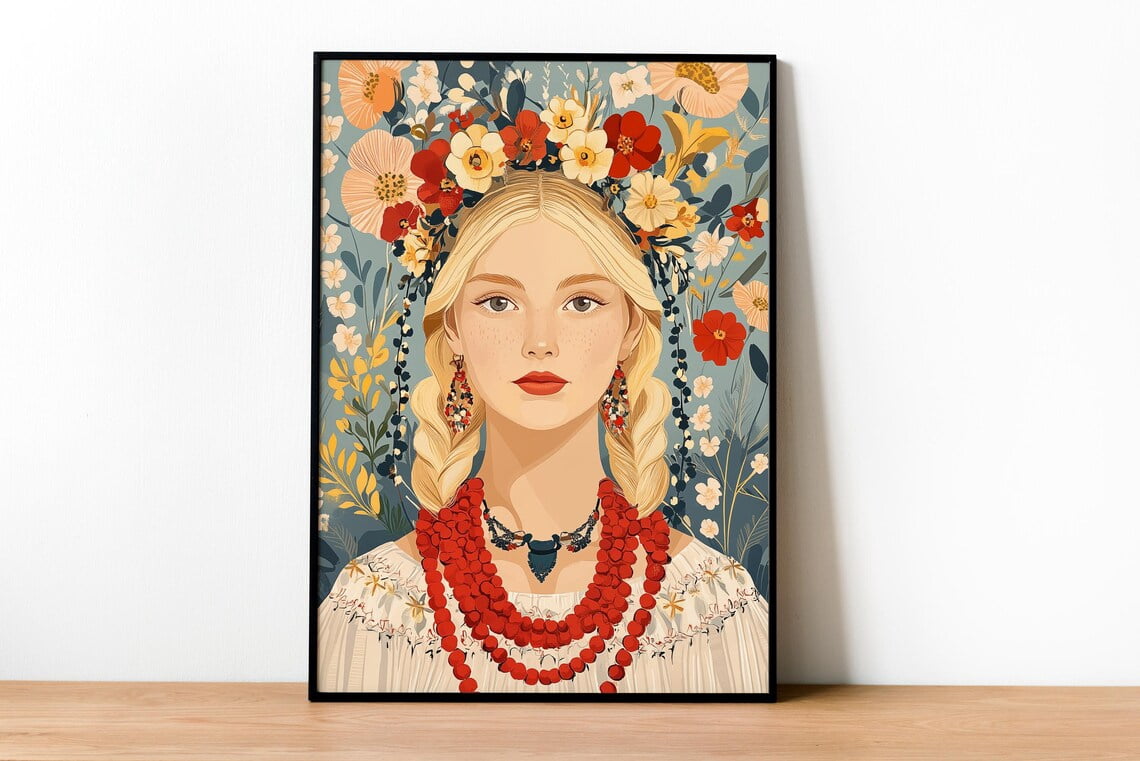 Botanical Woman Portrait Moody Floral Art, Unframed Paper Print Size ...