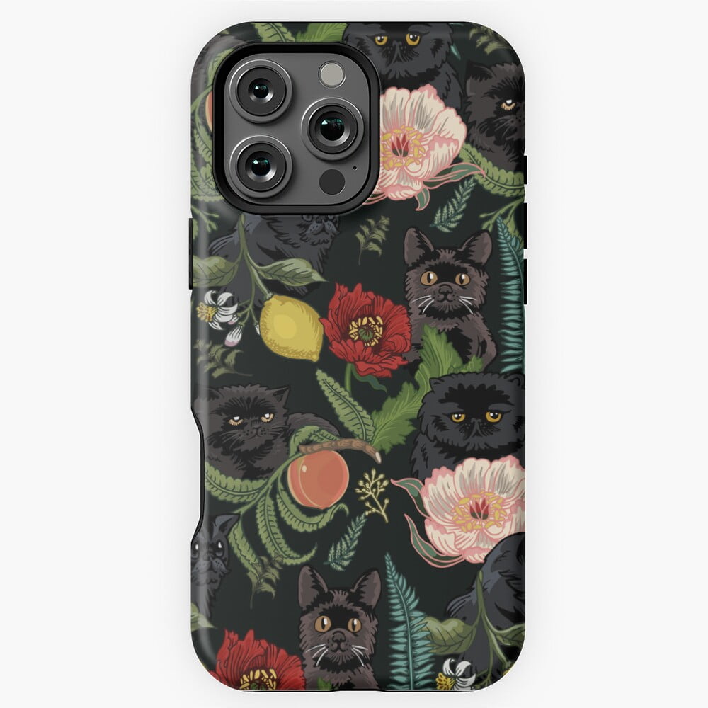 Botanical and Black Cats Phone Case for iPhone 16 15 14 13 12 11 Pro ...