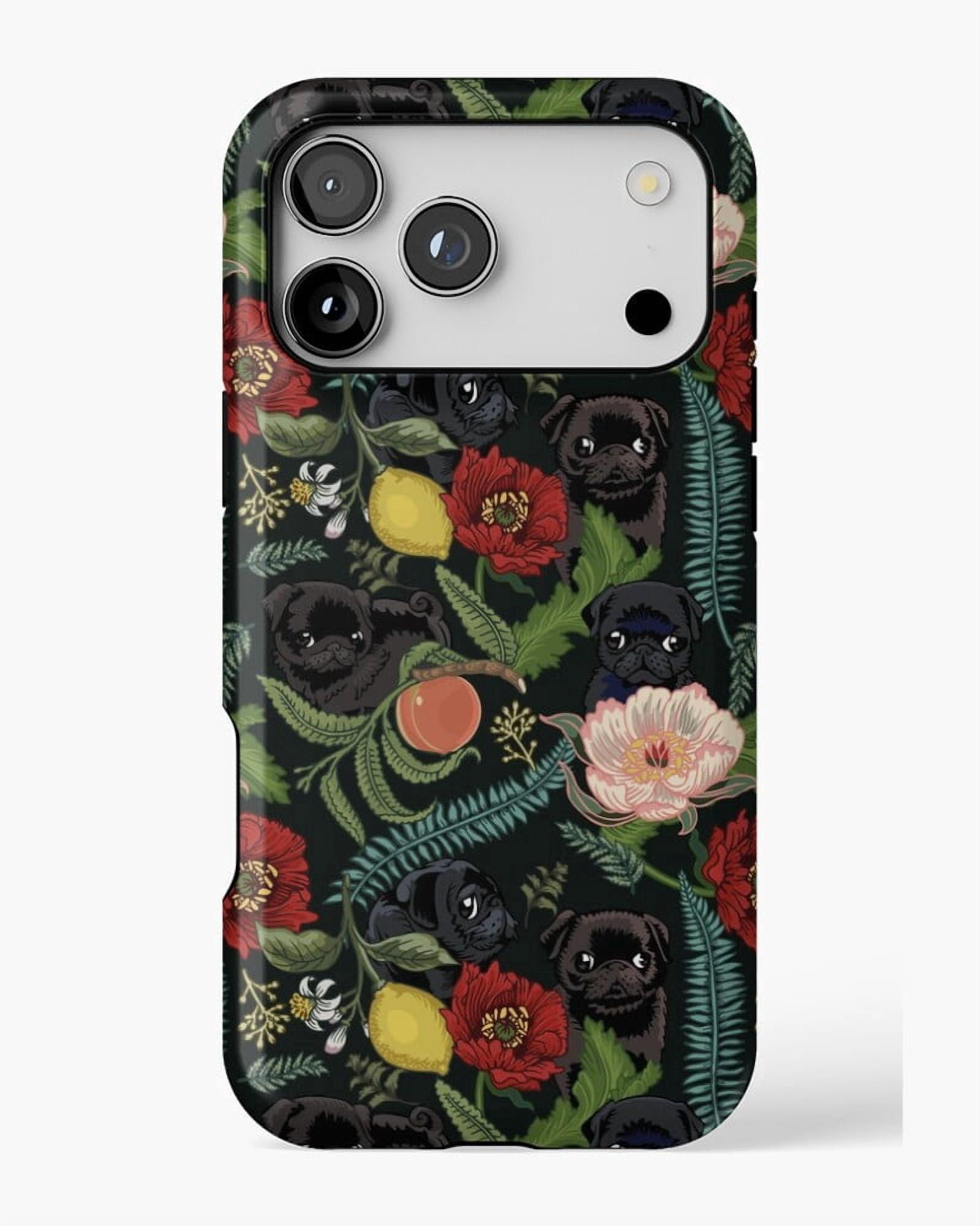 Botanical and Black Pugs H827 Premium Durable Case for iPhone 17 16 15 ...