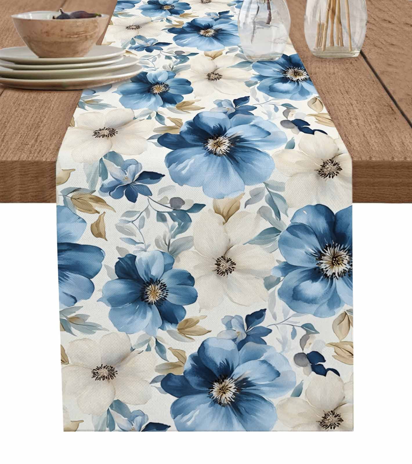 Botanicals Flower Burlap Cotton Table Runner 14x72 Inches Long ...