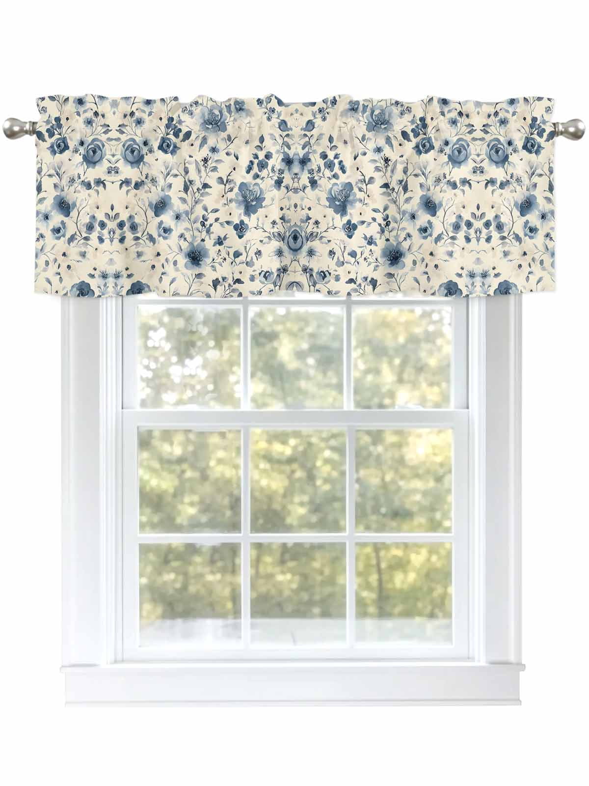 Botanicals Flower Curtain Valances for Windows, Blue Wildflower Garden ...