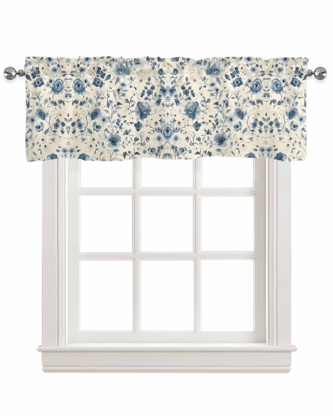 Botanicals Flower Kitchen Valances for Windows Farmhouse Linen Window ...