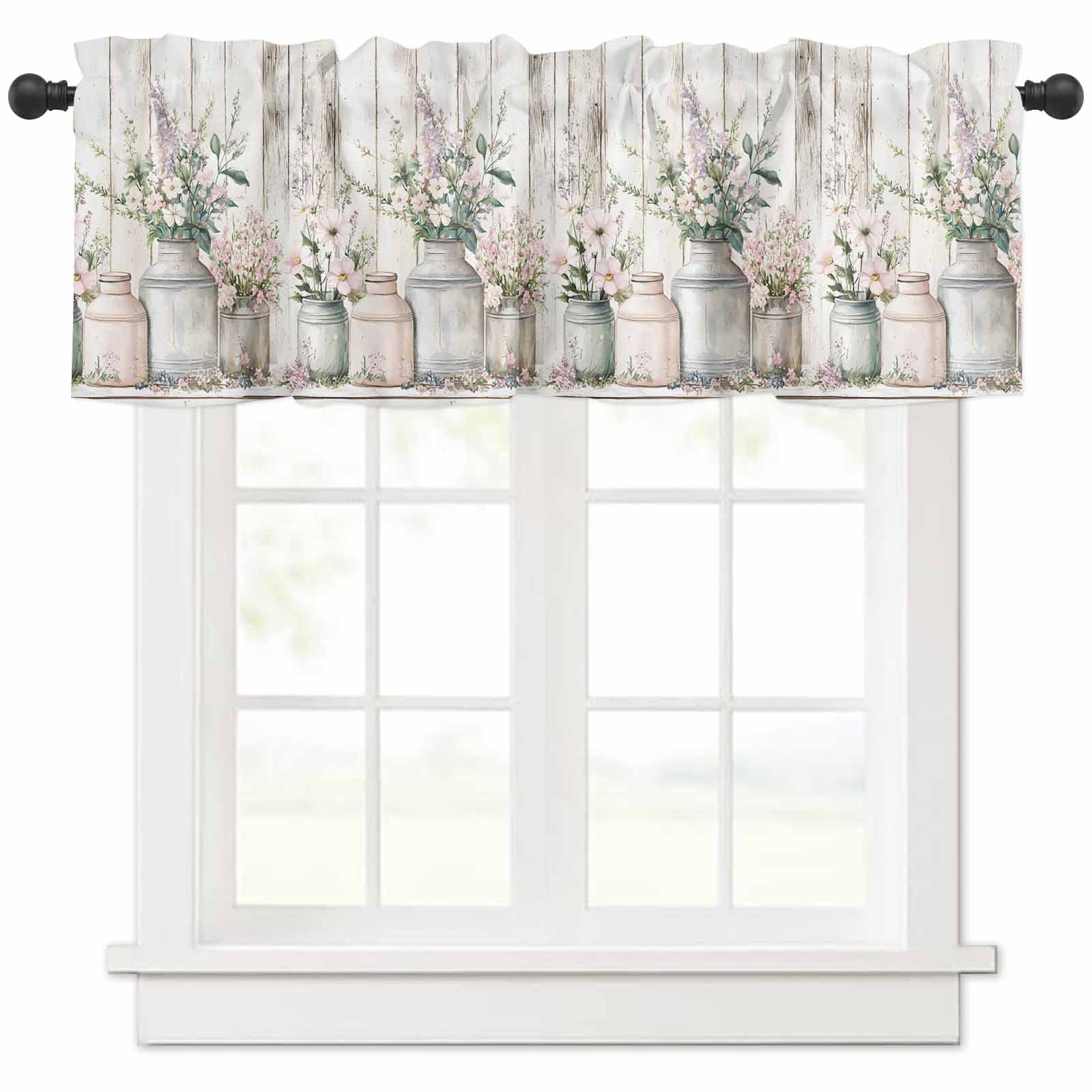 Botanicals Flower Valances for Windows Farmhouse Kitchen Curtains ...