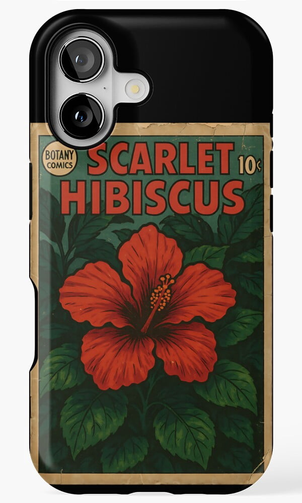 Botany Art Scarlet Hibiscus Floral Phone Case for iPhone 11 12 13 14 15 ...