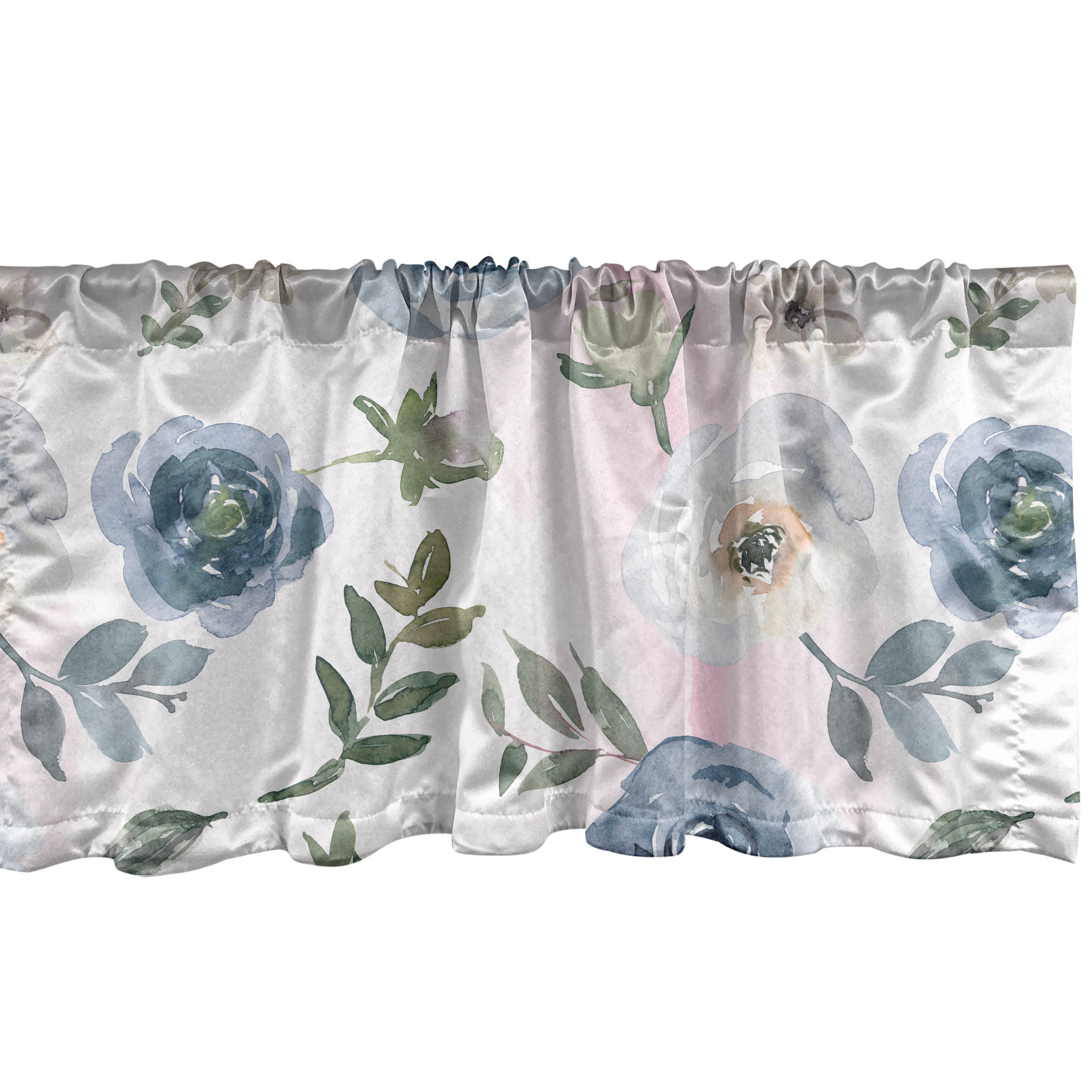 Botany Design Window Valance, Watercolor Illustration of Blooming ...