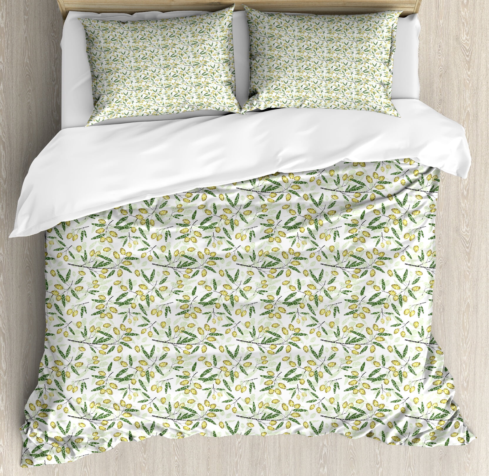 Botany Duvet Cover Set, Abstract Style Composition of Olive Branches ...