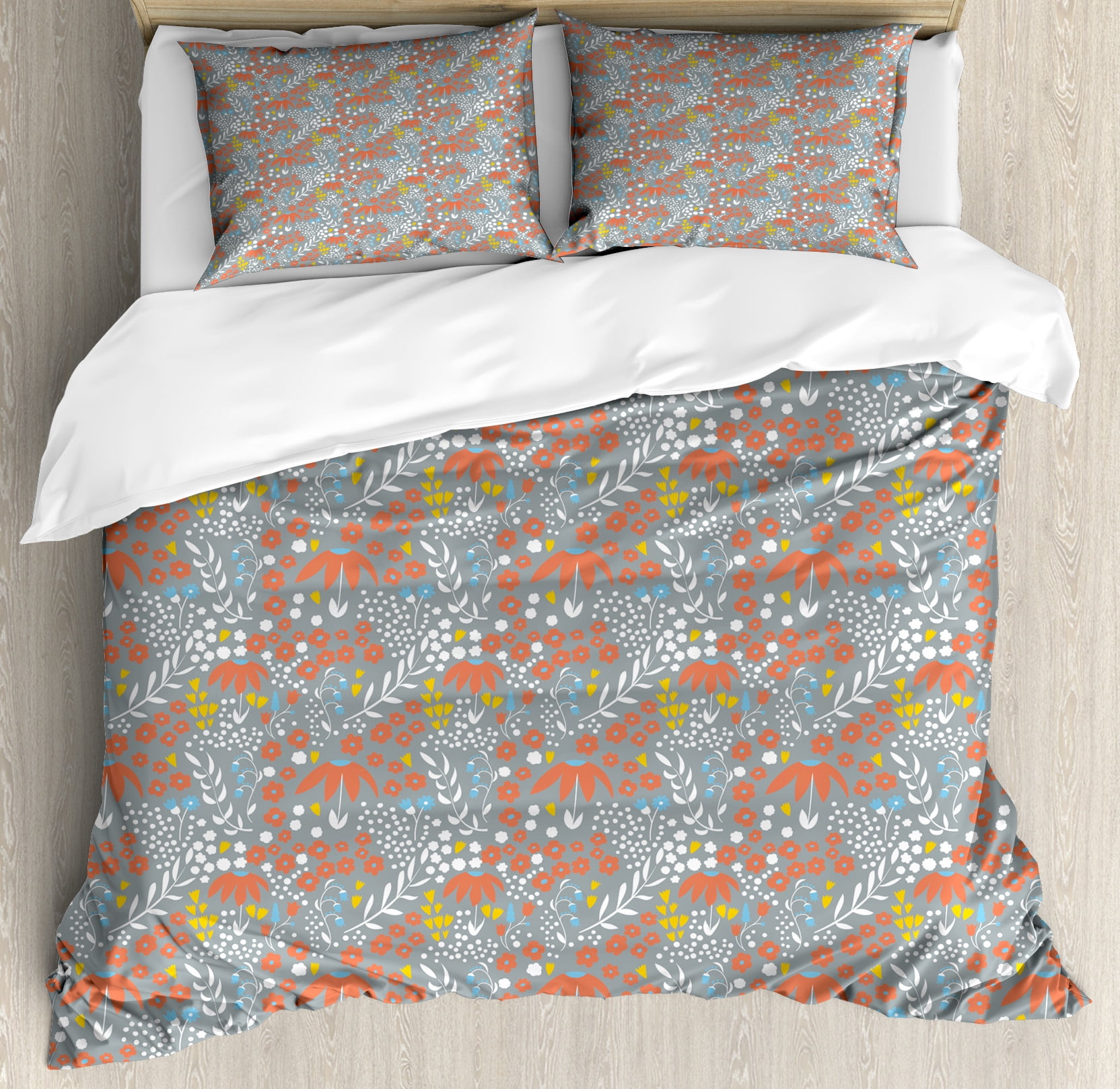 Botany Duvet Cover Set, Floral Doodle Meadow Spring Rural Blossoming ...
