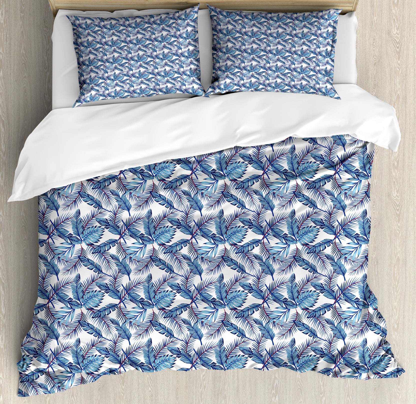 Botany Duvet Cover Set, Repetitive Exotic Palm Leaves on Plain Backdrop ...