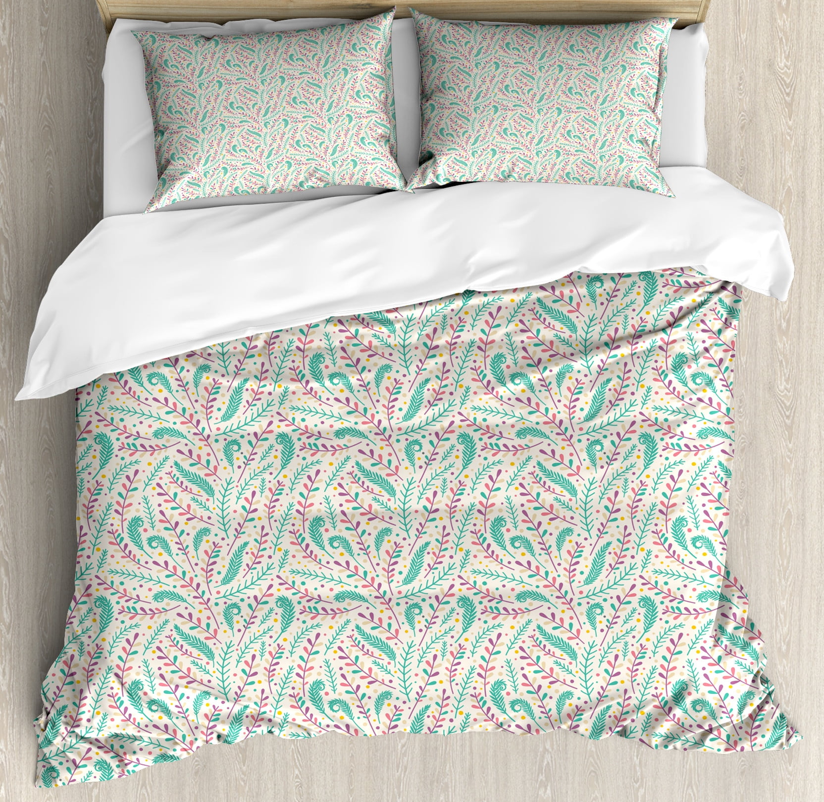 Botany Duvet Cover Set, Spring Toned Swirled Spruce Tree Branches ...